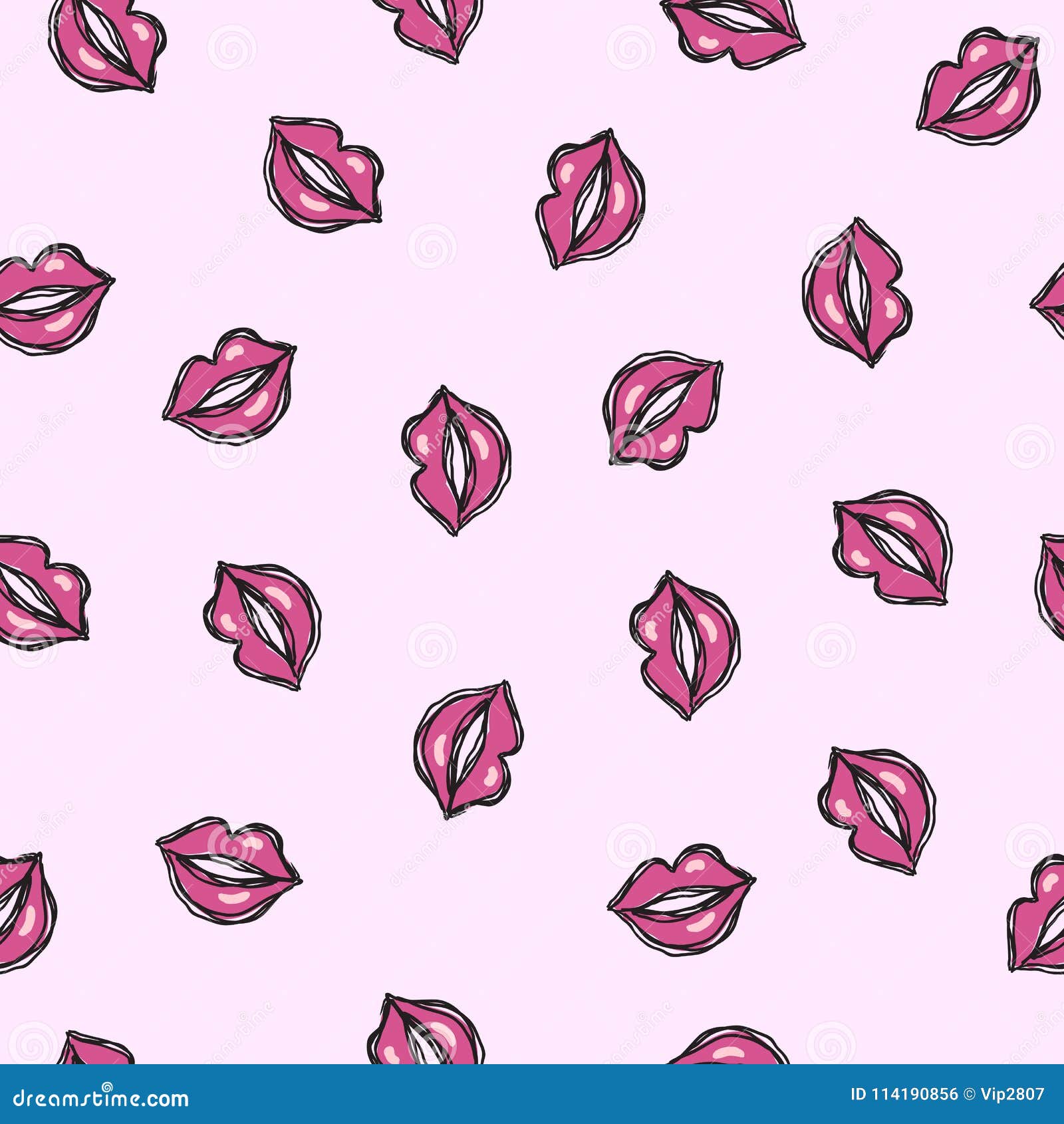 Vector Seamless Pattern with Pink Lips. Hand Drawn Cute and Doodle Lips ...