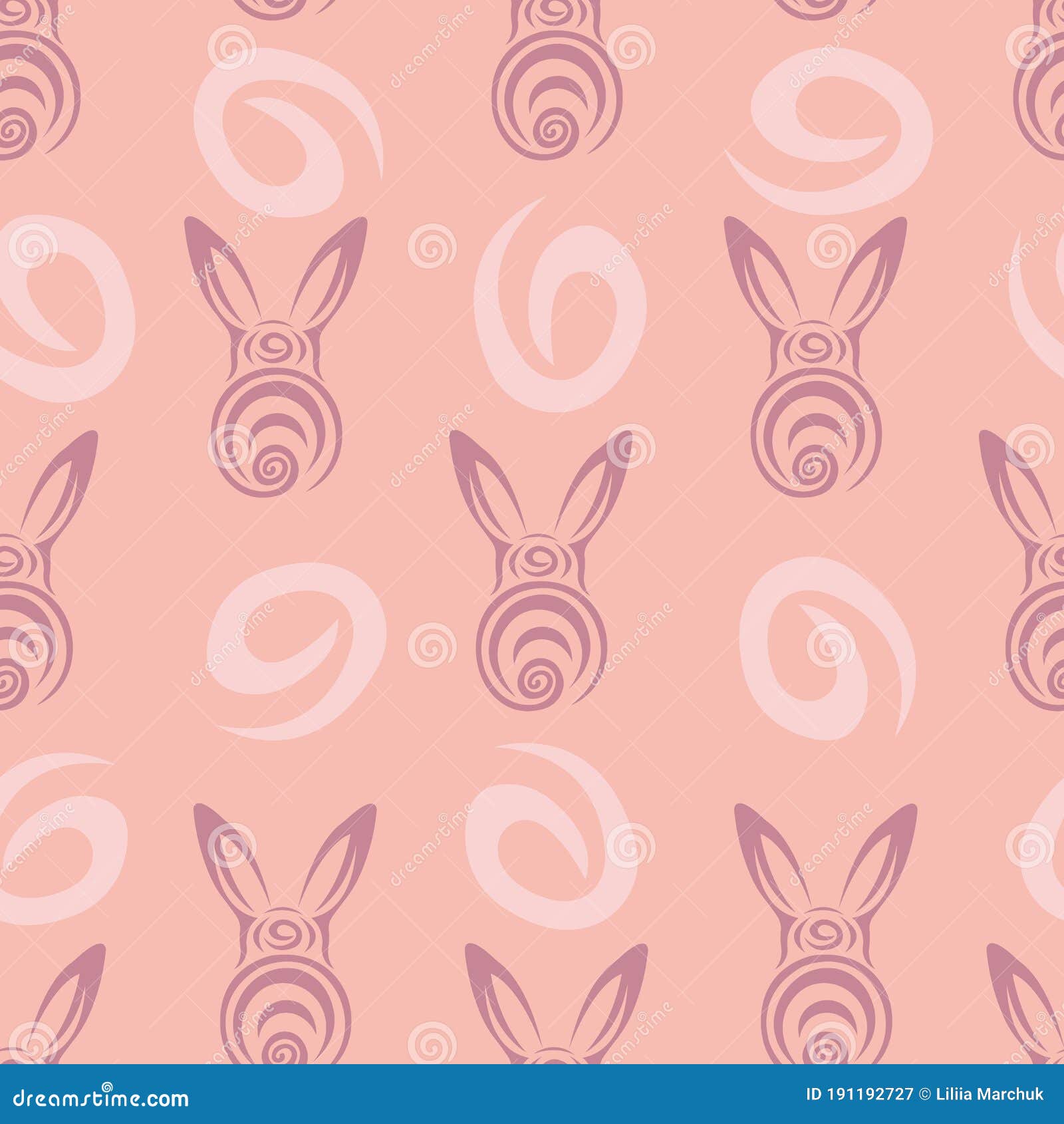Vector Seamless Pattern with Pink Rabbits and Hares and Doodles on a ...