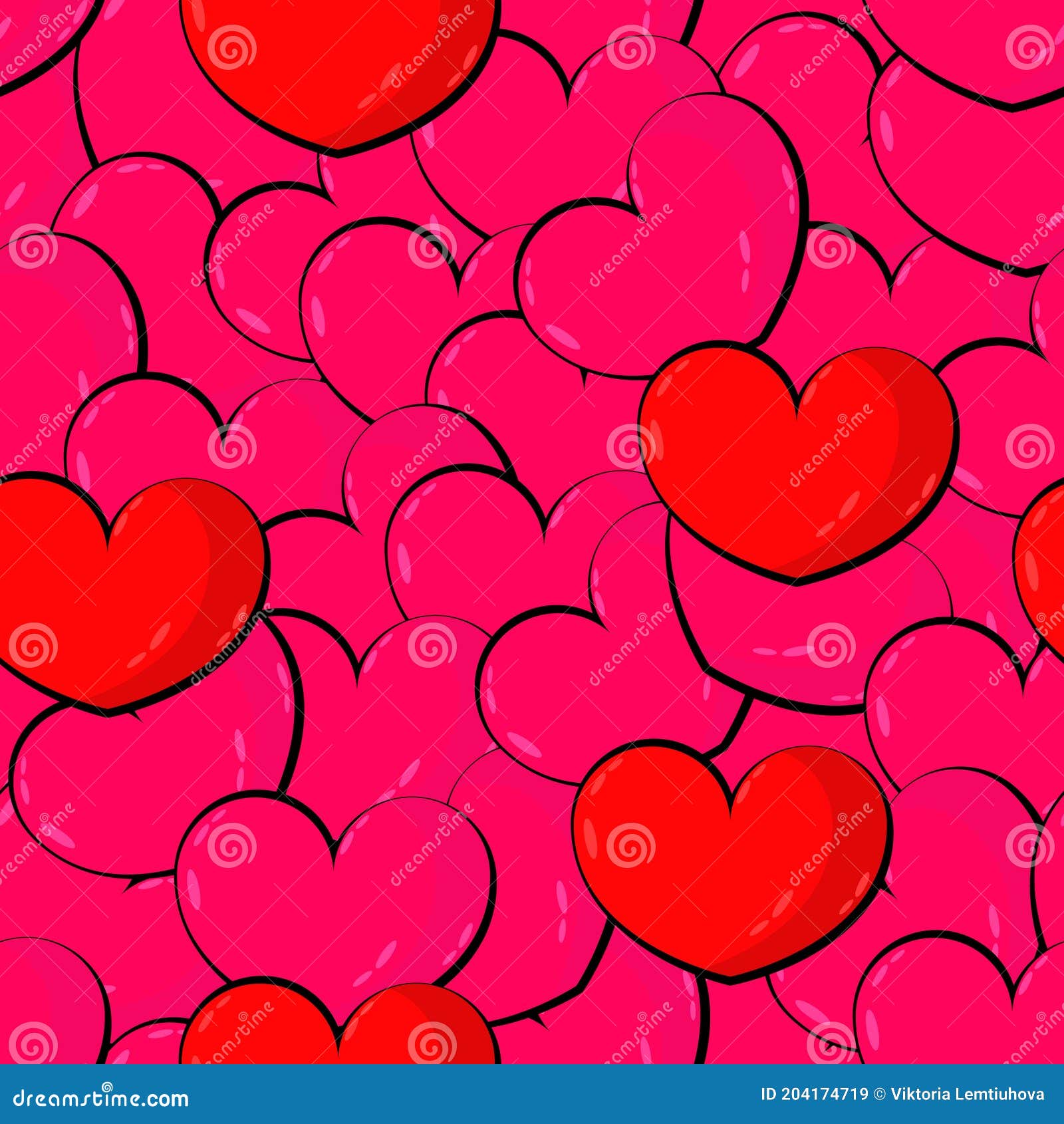 Vector Seamless Pattern of Pink and Red Hearts Stock Illustration ...