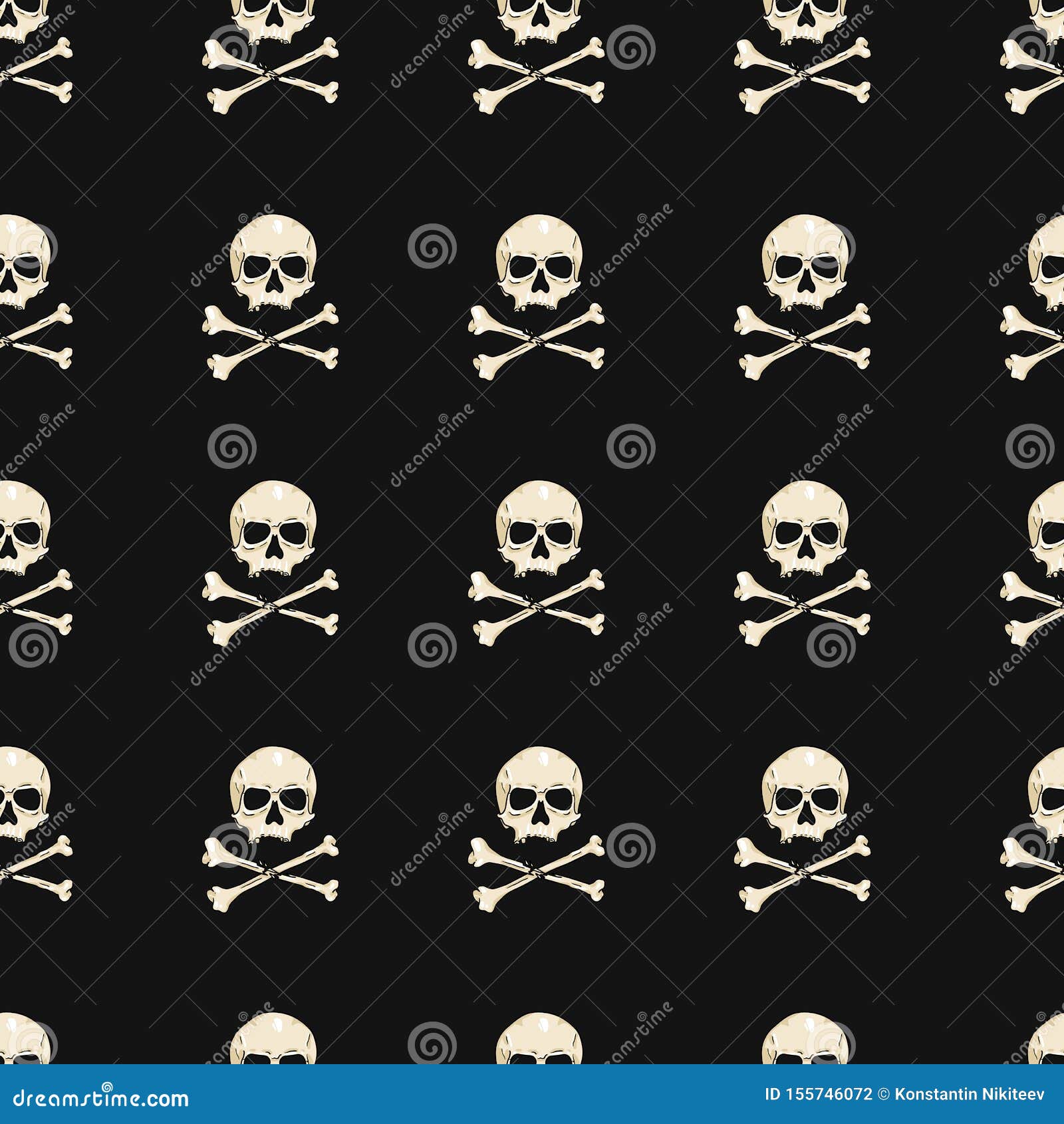 Vector Seamless Pattern of Pirate Skulls with Cross Bones Stock Vector - Illustration of cross ...