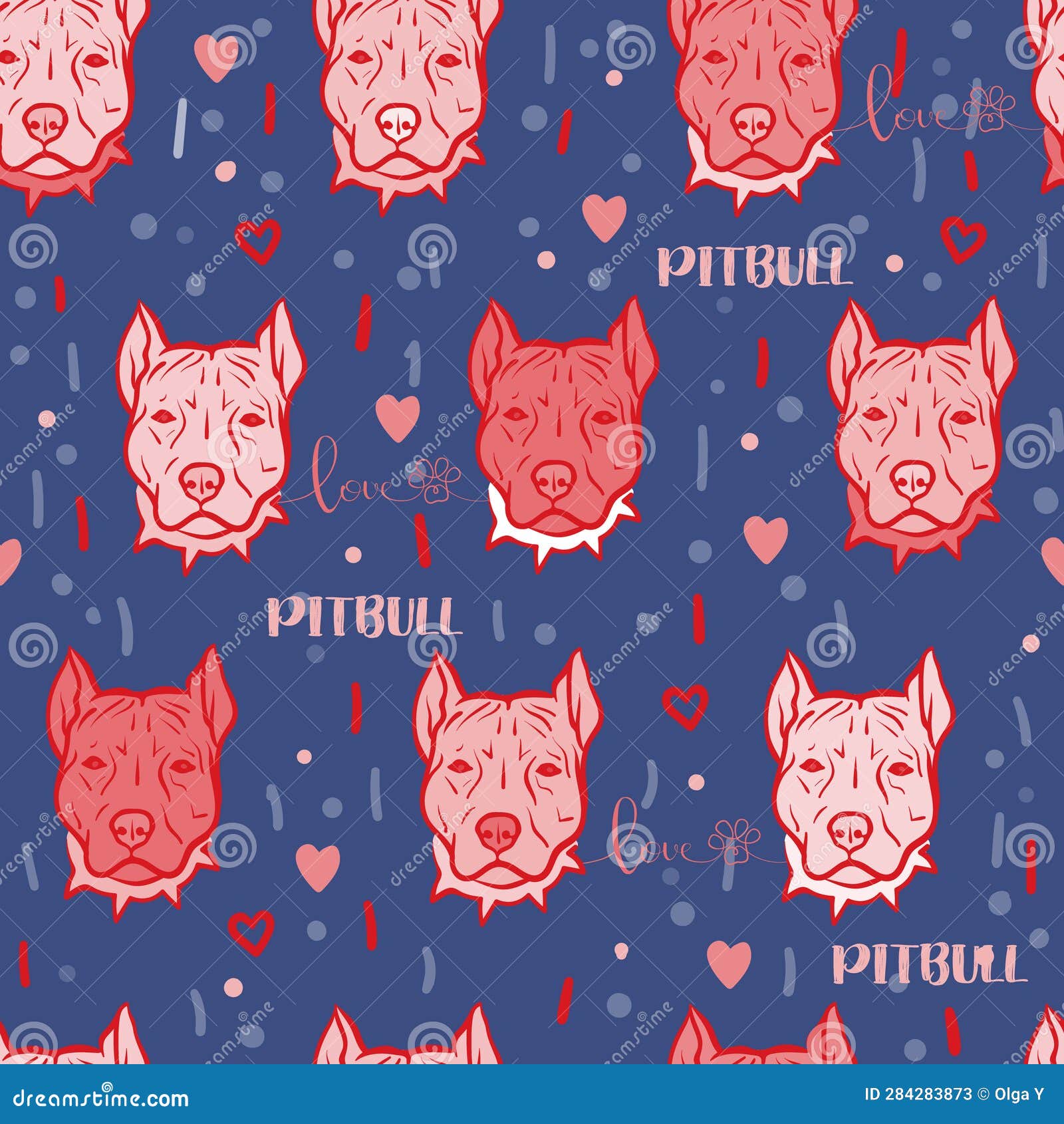 Vector Seamless Pattern with Pit Bulls. Stock Illustration ...