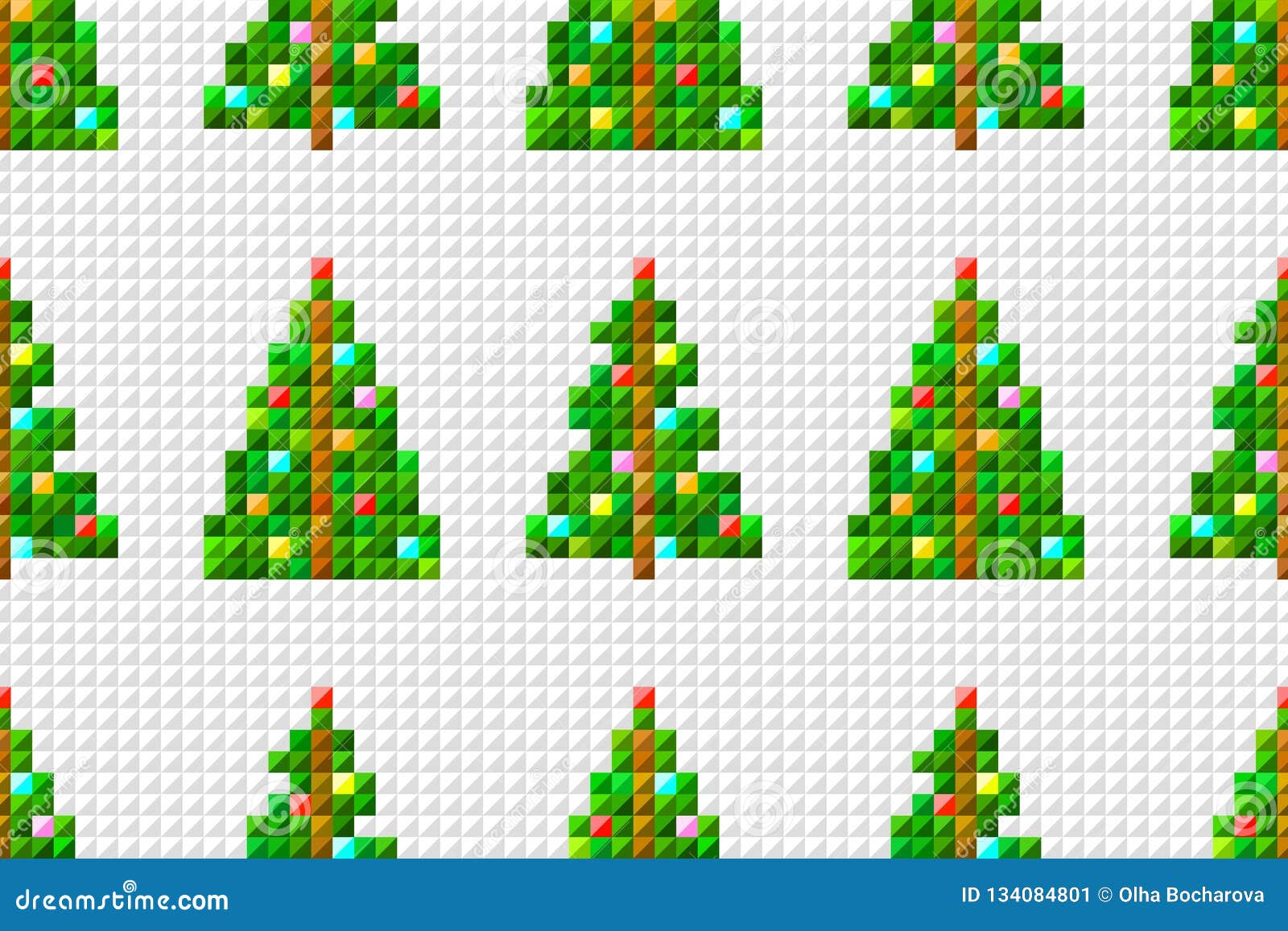 Vector Seamless Pattern of Pixel Art Christmas Tree on Pixel Background ...