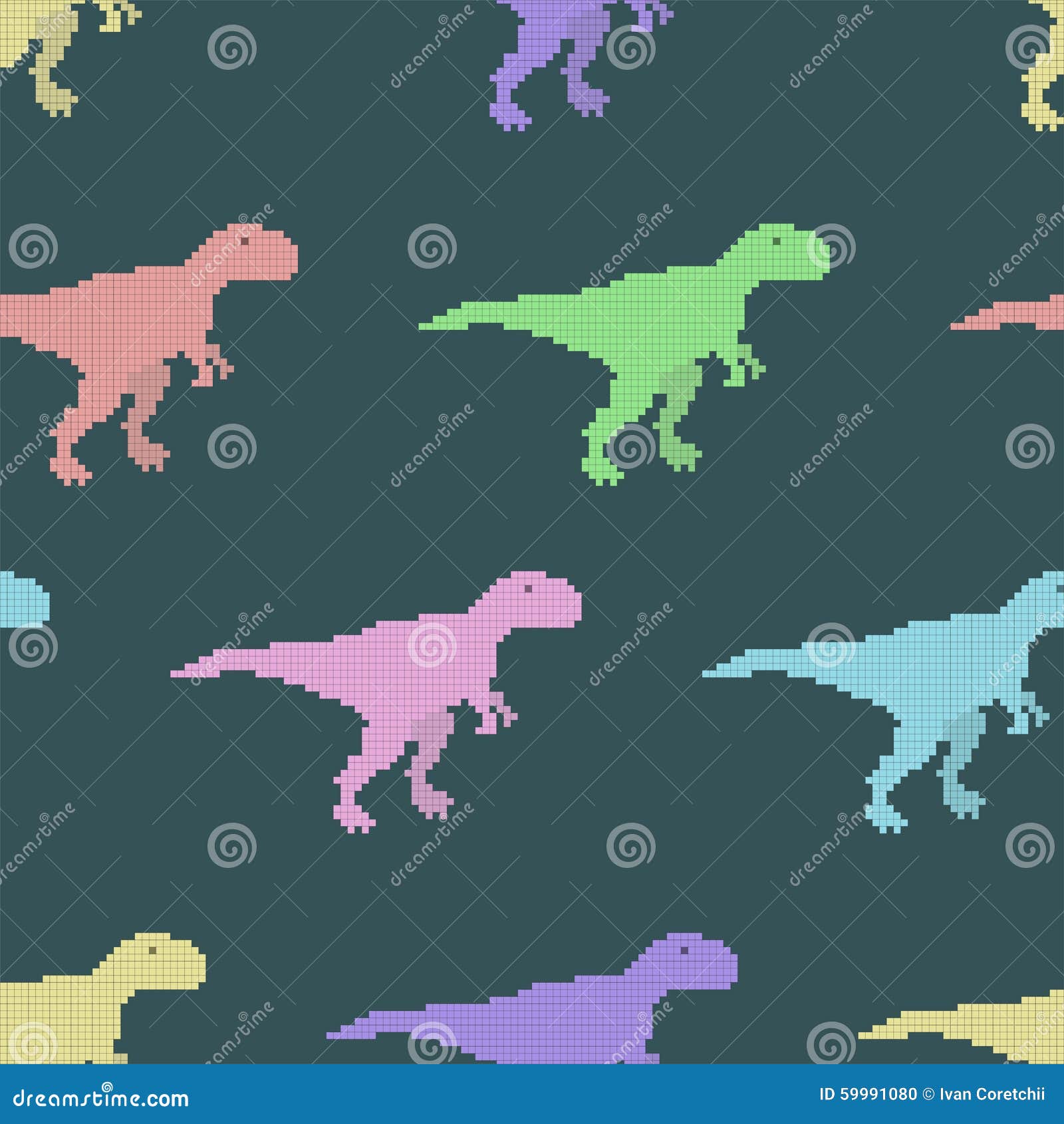 Dinosaurs Pixel Art Seamless Pattern. 8bit Dino Texture. Pixelated ...