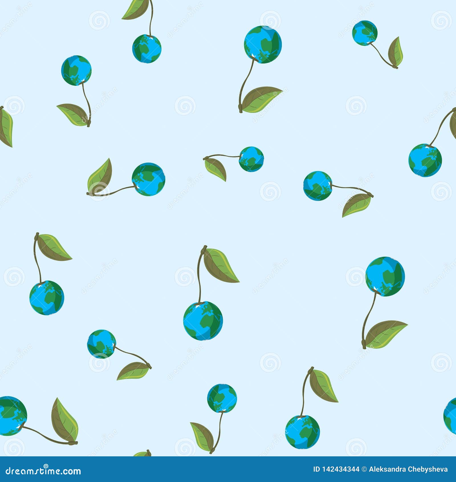 Vector Seamless Pattern Planet Earth in the Form of Cherry Stock ...