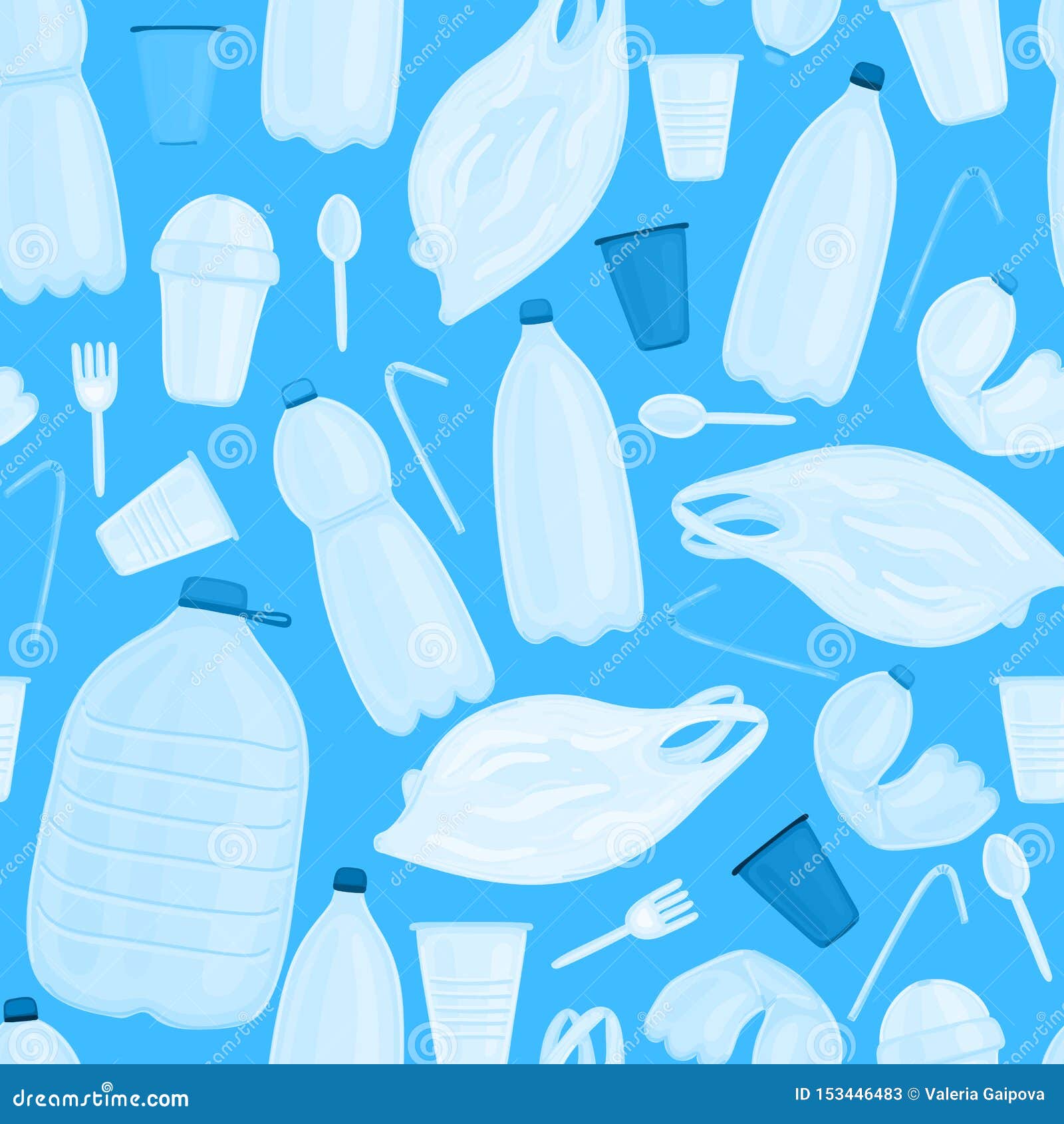 Vector Seamless Pattern with Plastic Objects. Stop Ocean Pollution ...