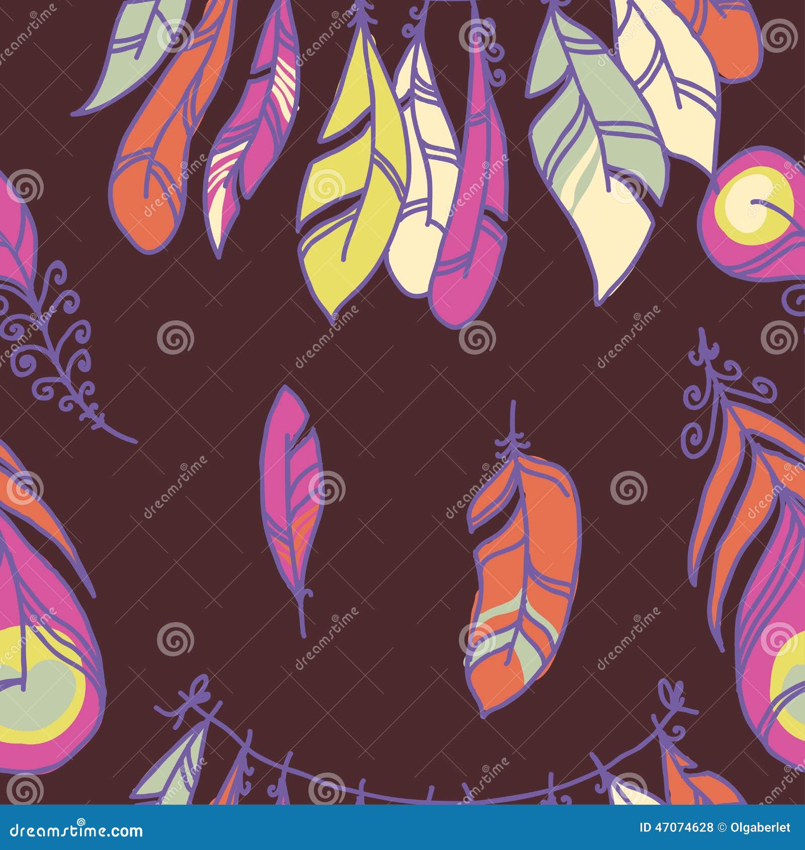 Vector Seamless Pattern of Plumage Stock Illustration - Illustration of ...