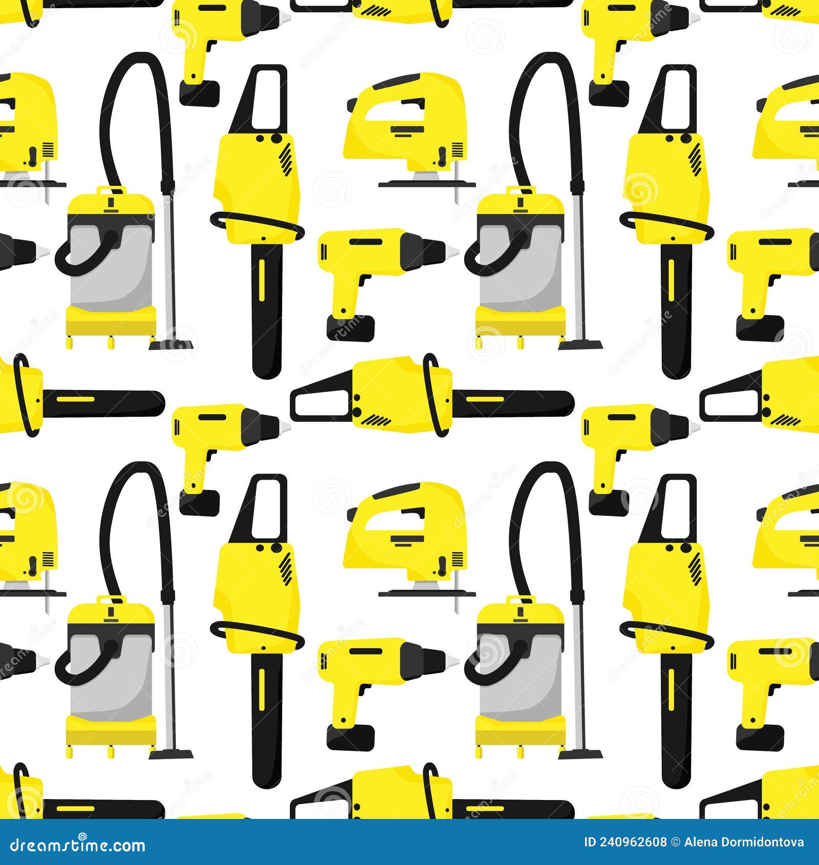 Vector Seamless Pattern of Power Tools. Stock Vector - Illustration of ...