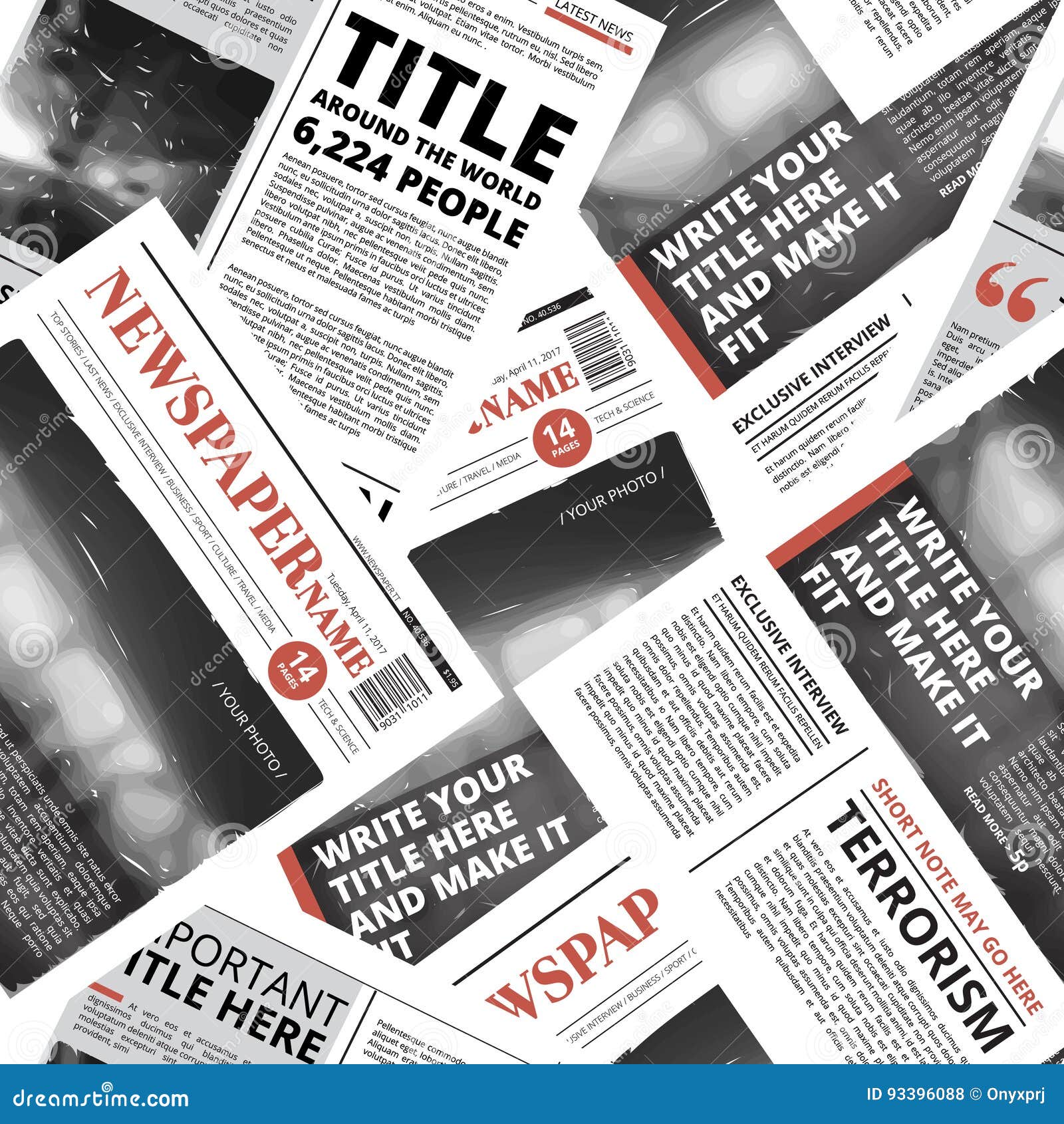 Vector Seamless Pattern of Print Newspaper Texture. Numbers and Letters ...