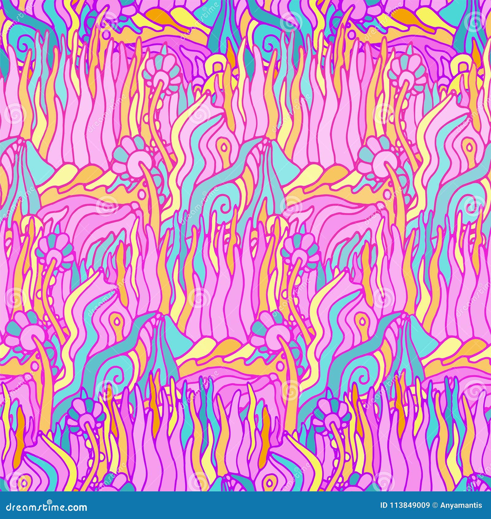 Vector Seamless Pattern with Psychedelic Doodle Ornament Stock Vector ...