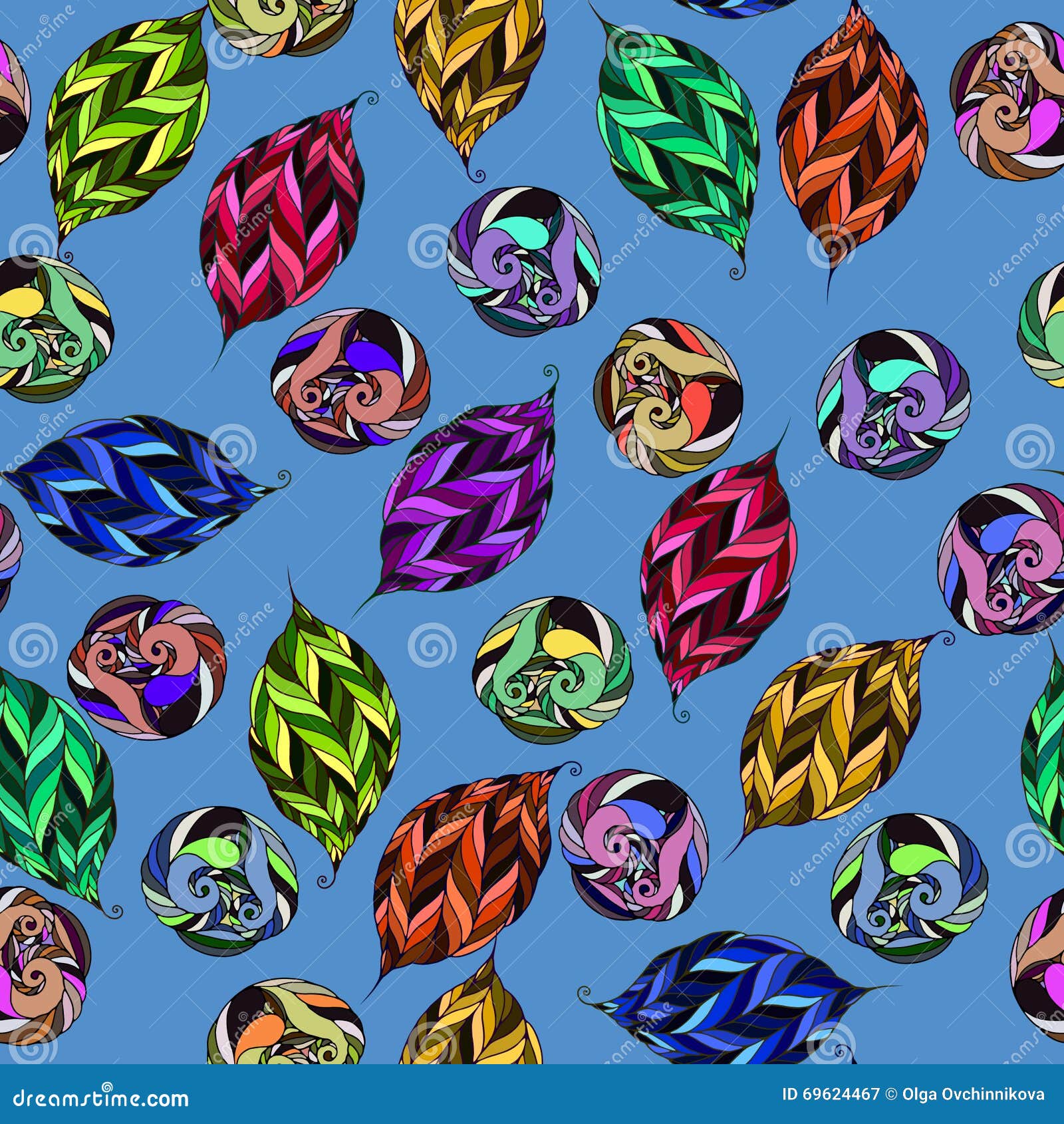 Vector Seamless Pattern of Psychedelic Shapes in the Form of Leaves and ...