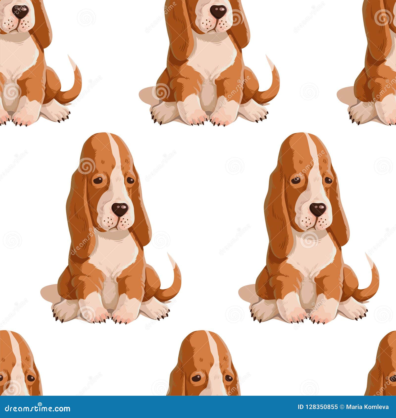 Vector Seamless Pattern with Puppy. Hand Drawn Illustration with Stock ...