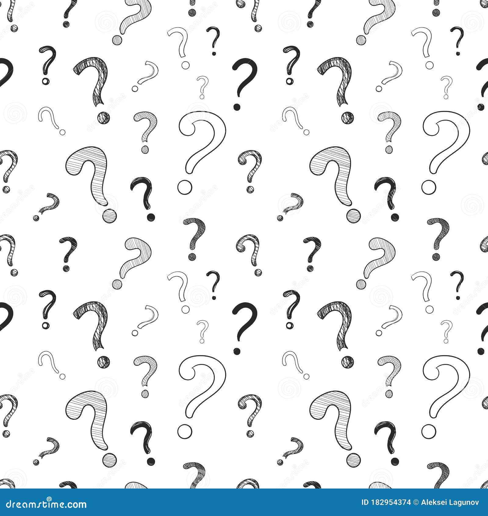 Vector Seamless Pattern, Question Marks, Doodle Drawing, Hand Drawn ...