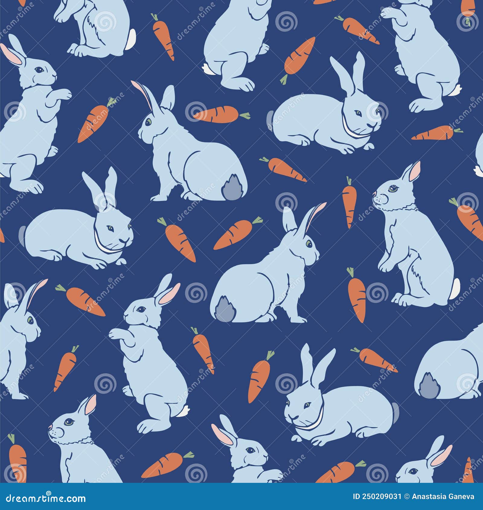 Vector Seamless Pattern with Rabbits and Carrots. Stock Illustration ...
