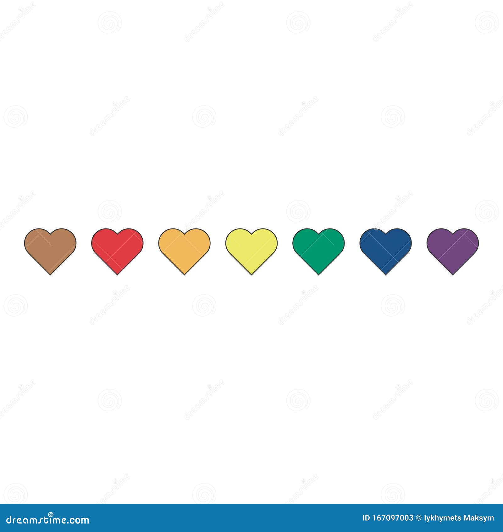 Vector Seamless Pattern of Rainbow Colored Hearts Isolated on White the ...