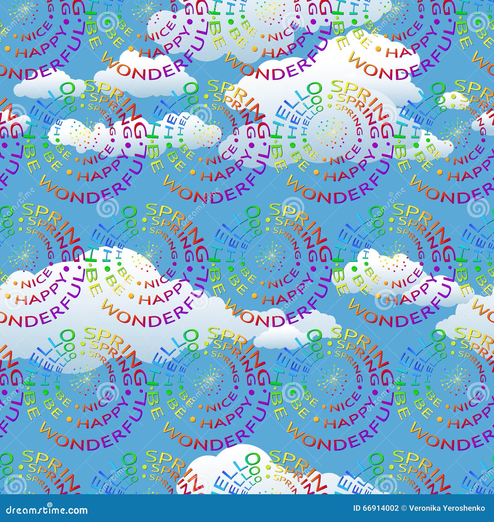 Vector Seamless Pattern. Rainbow Lettering Hello Spring . Stock Vector ...