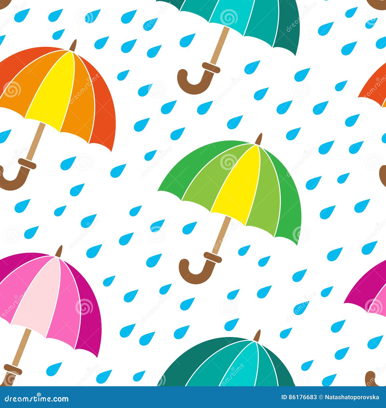 Vector Seamless Pattern. Rainy Day and Bright Umbrellas Stock Vector ...