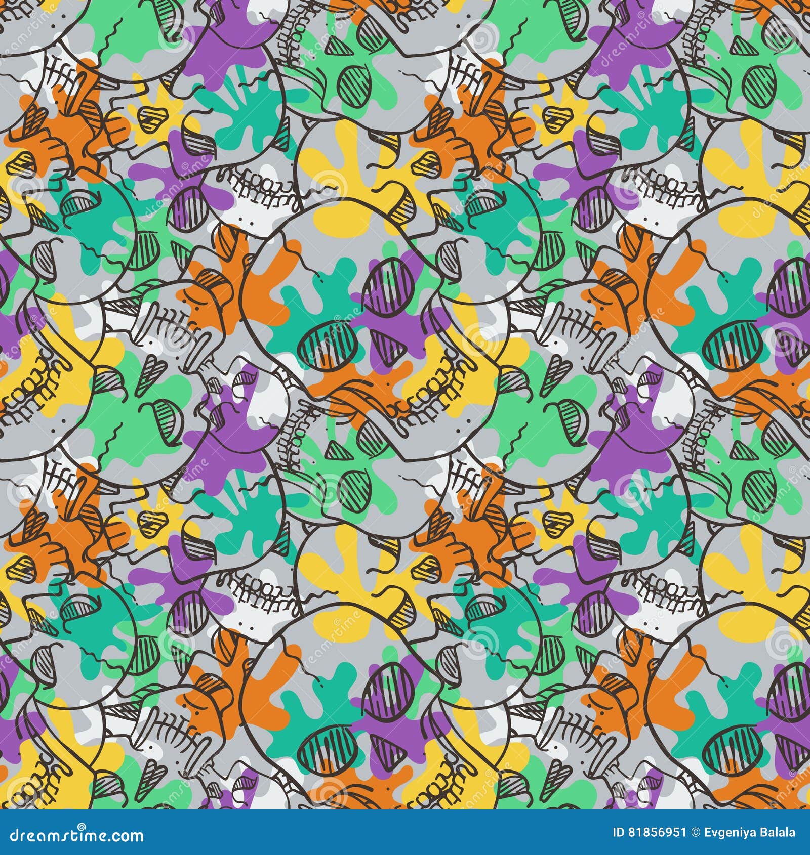 Vector Seamless Pattern with Random Skulls. Stock Vector - Illustration ...