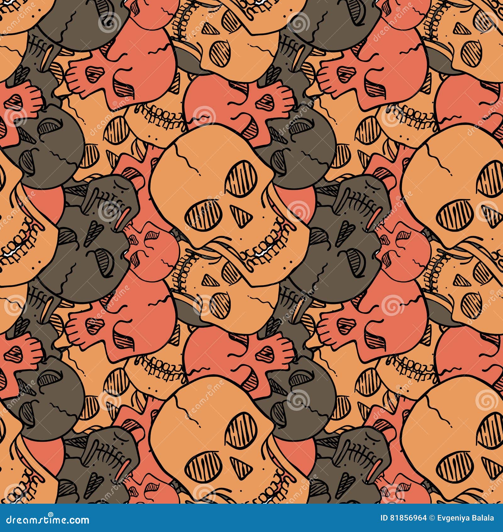 Vector Seamless Pattern with Random Skulls. Stock Vector - Illustration ...