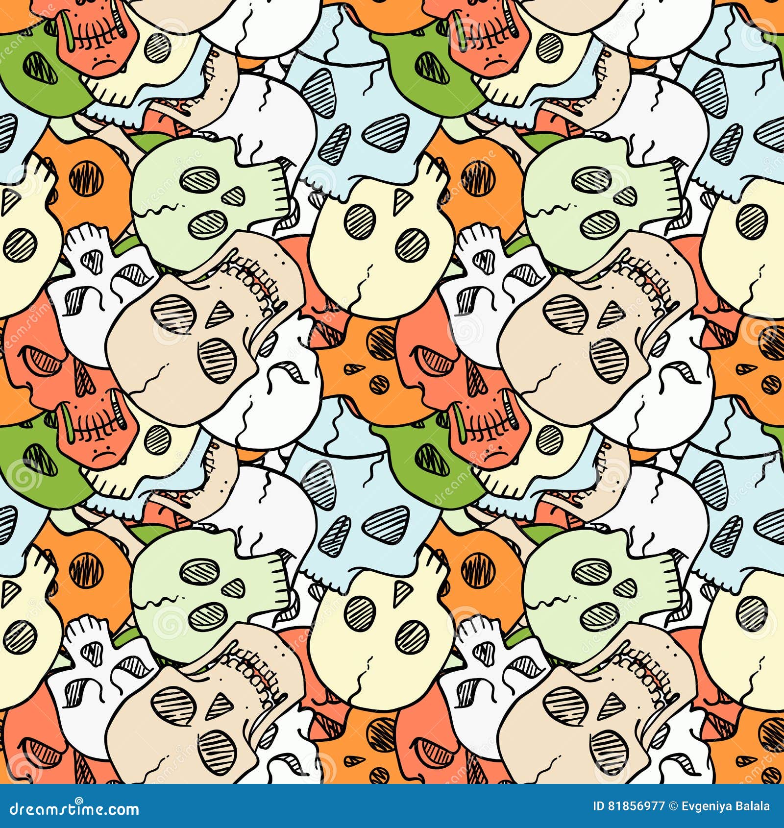 Vector Seamless Pattern with Random Skulls. Stock Vector - Illustration ...