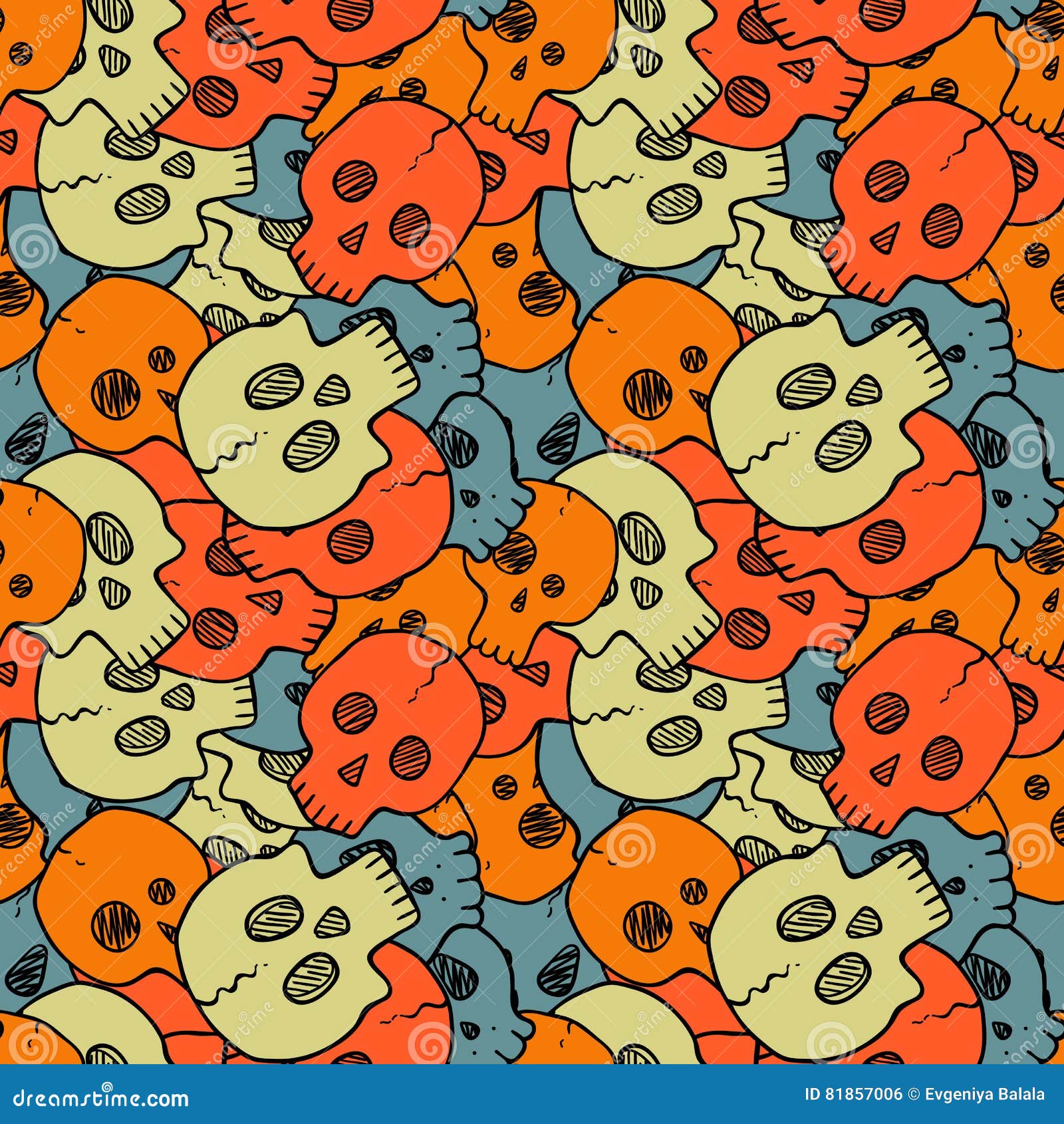 Vector Seamless Pattern with Random Skulls. Stock Vector - Illustration ...