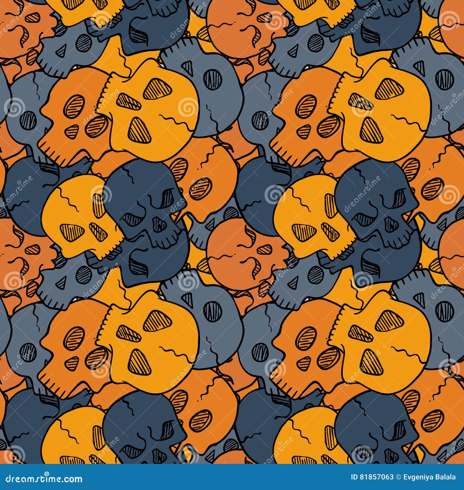 Vector Seamless Pattern with Random Skulls. Stock Vector - Illustration ...