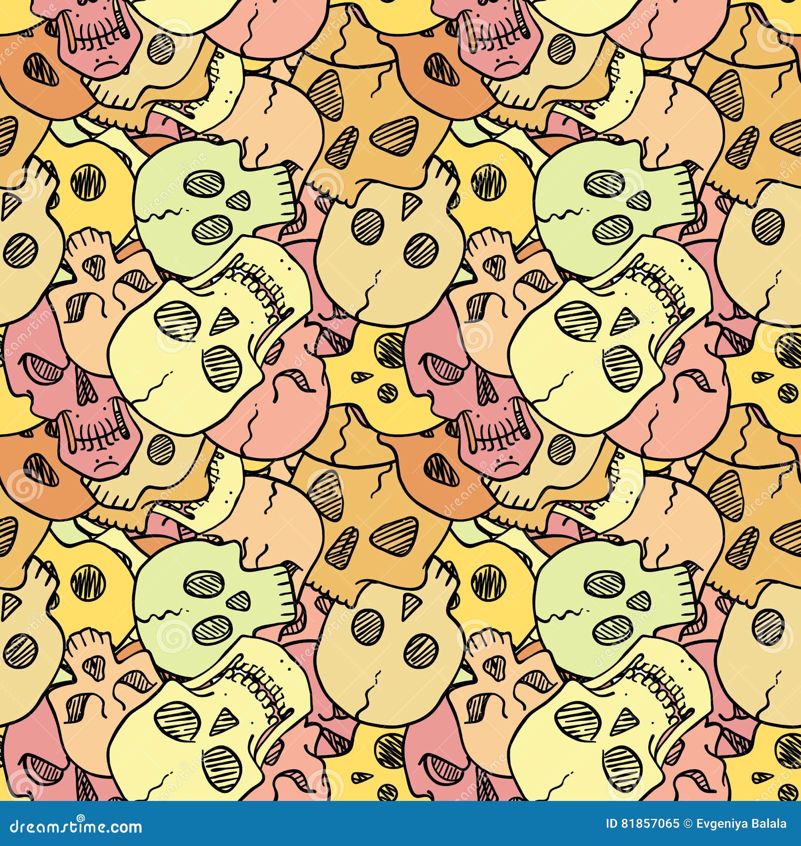 Vector Seamless Pattern with Random Skulls. Stock Vector - Illustration ...