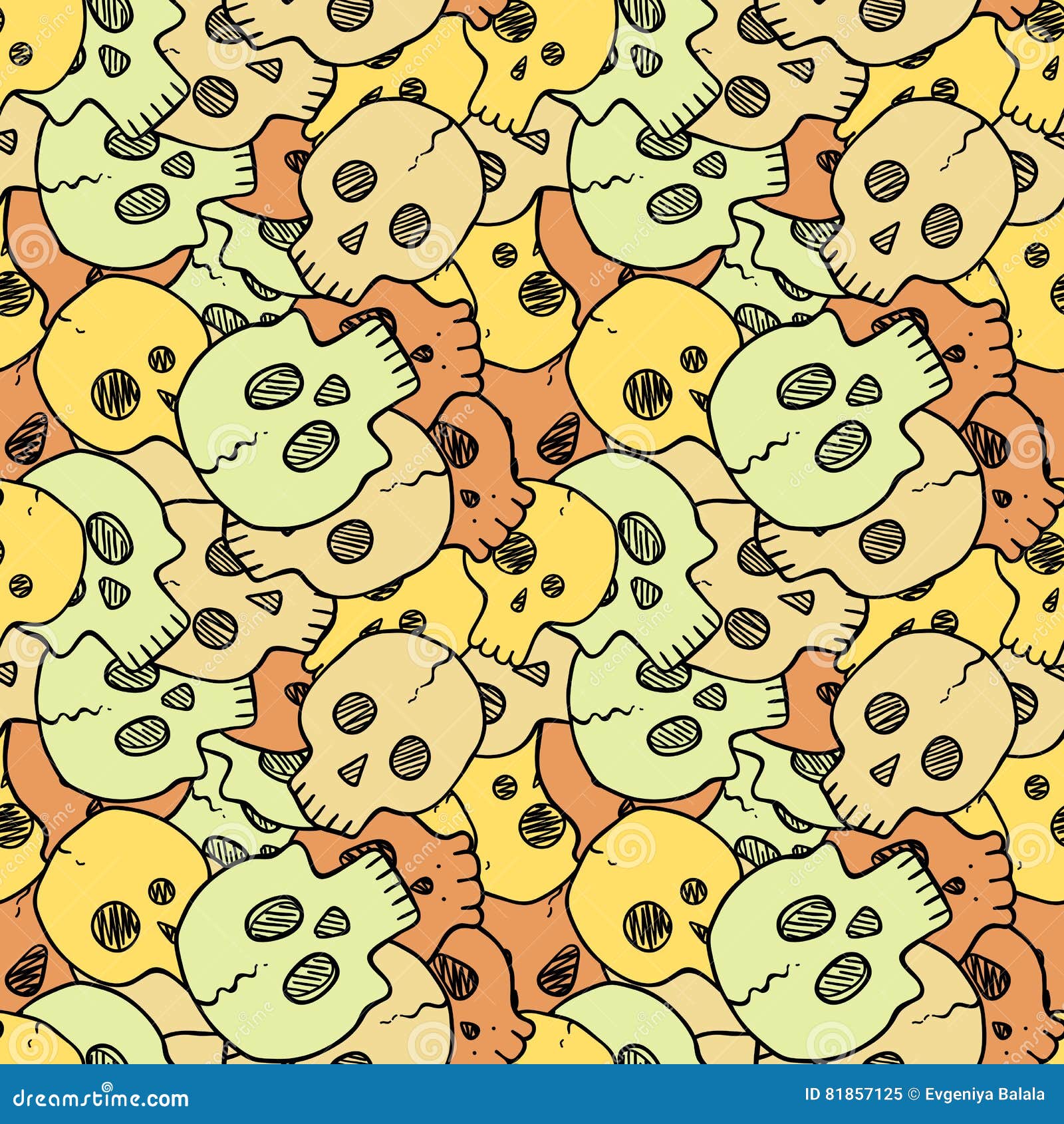 Vector Seamless Pattern with Random Skulls. Stock Vector - Illustration ...