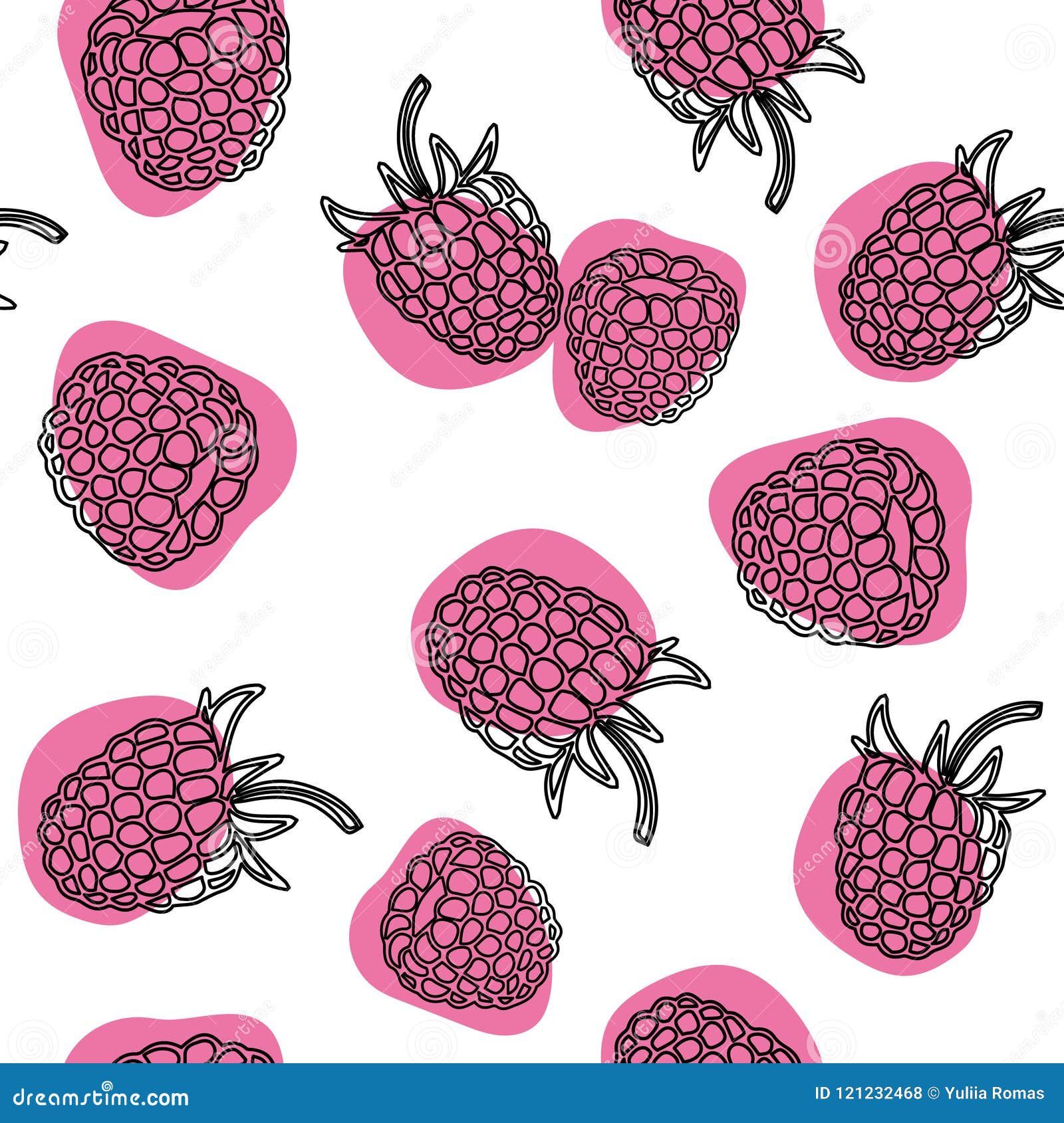 Vector Seamless Pattern with Raspberry on Isolated White Background ...