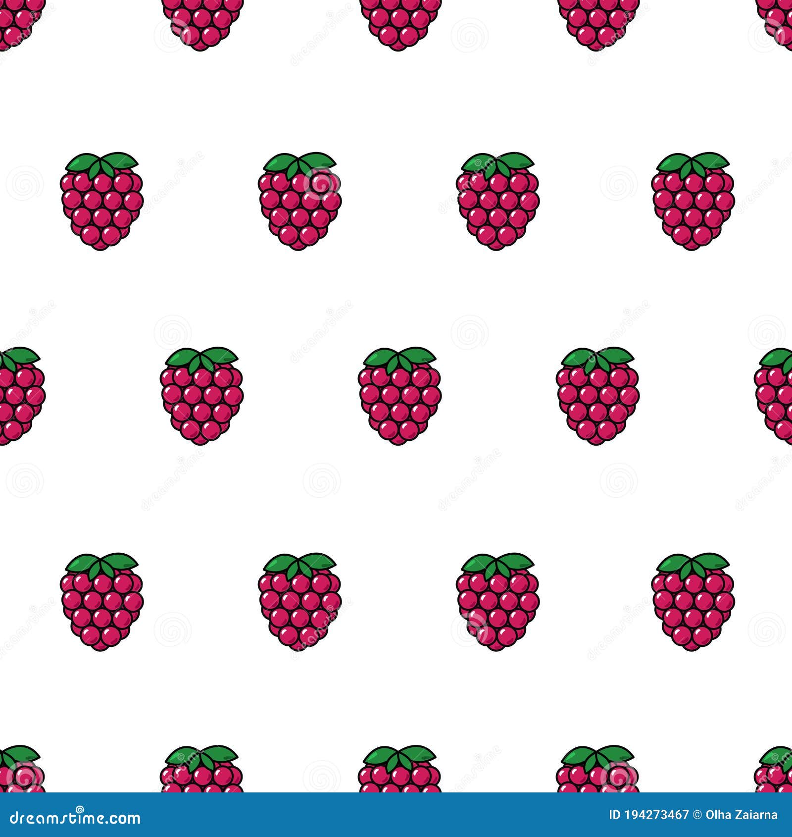 Vector Seamless Pattern with Raspberry. Repeating Fruit Icon on White ...