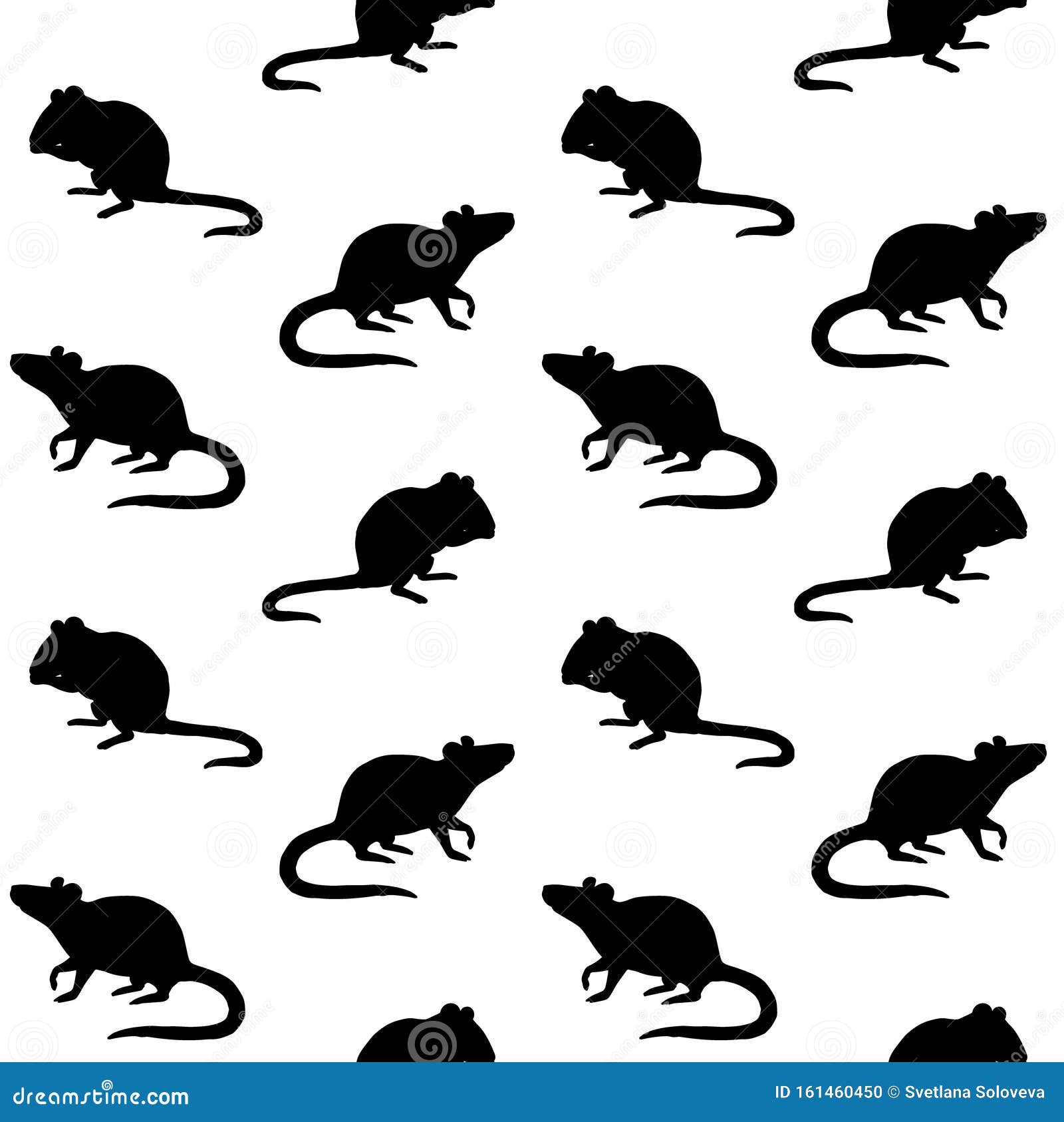 Vector Seamless Pattern of Rats Mice Silhouette Stock Illustration ...