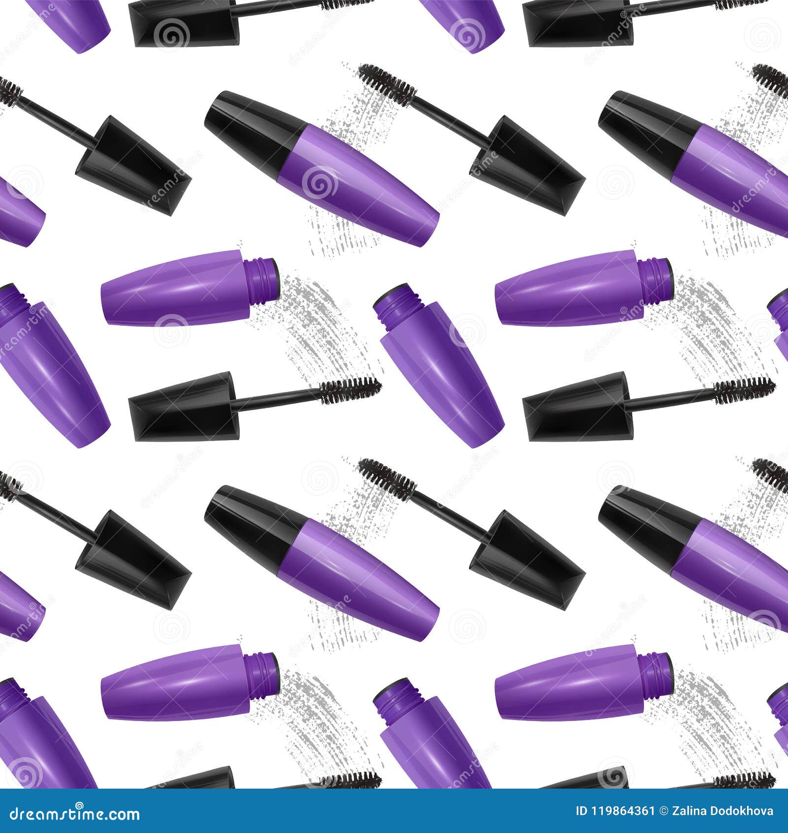 Vector Seamless Pattern with Realistic 3d Mascara, Brush and Mascara ...