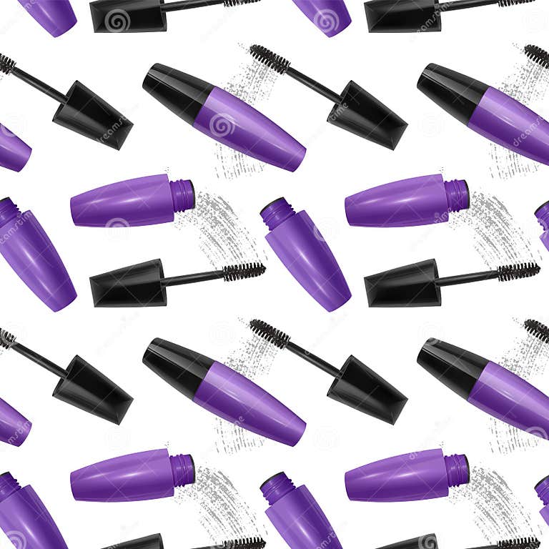 Vector Seamless Pattern with Realistic 3d Mascara, Brush and Mascara ...
