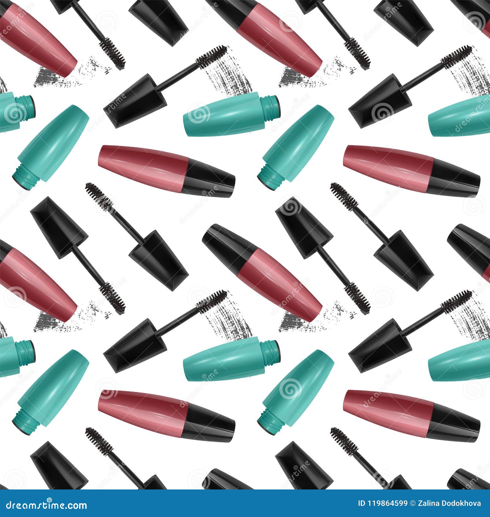 Vector Seamless Pattern with Realistic 3d Mascara, Brush and Mascara ...