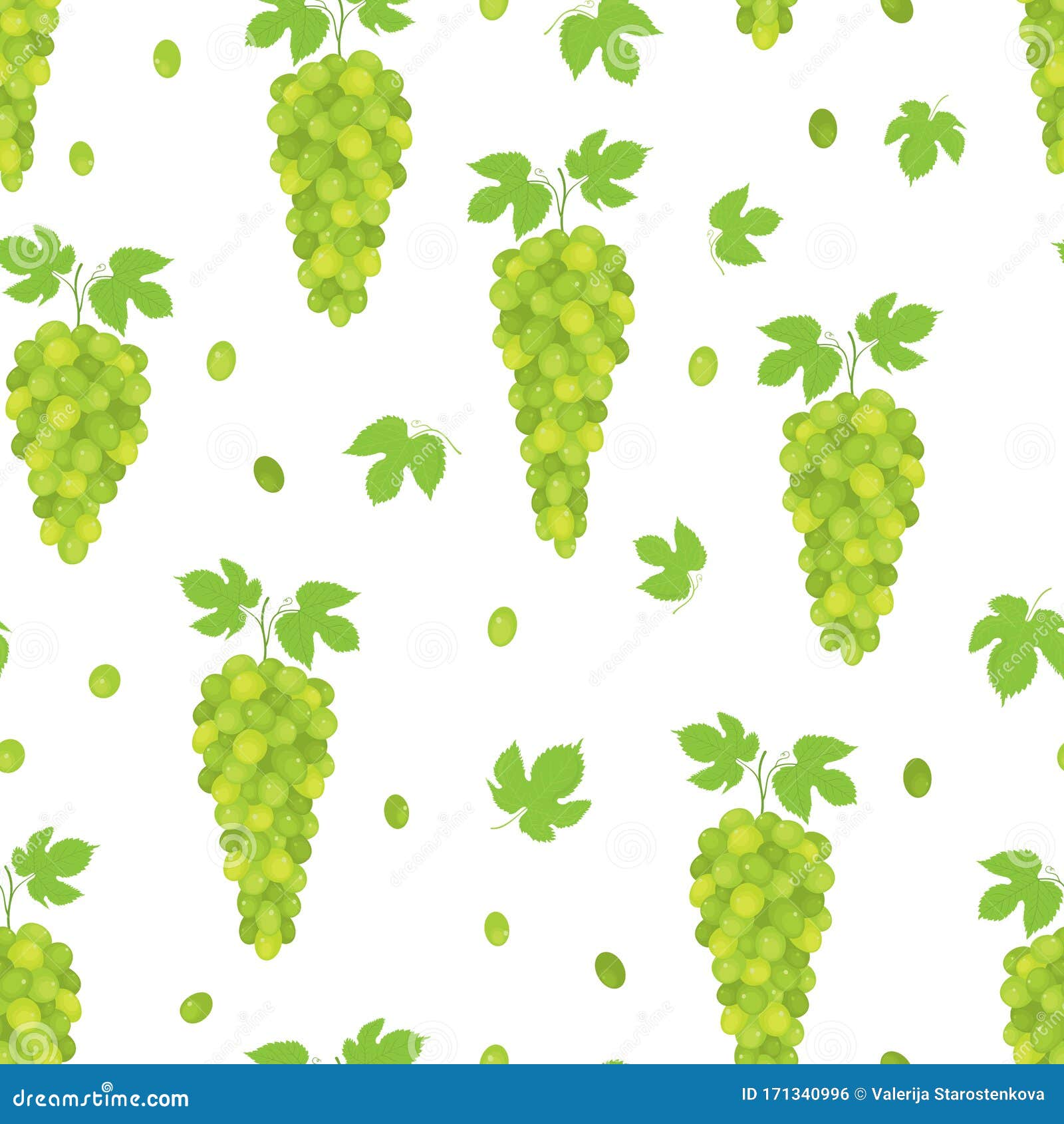 Vector Seamless Pattern of Realistic, Fresh, Green Grape Bunches with ...