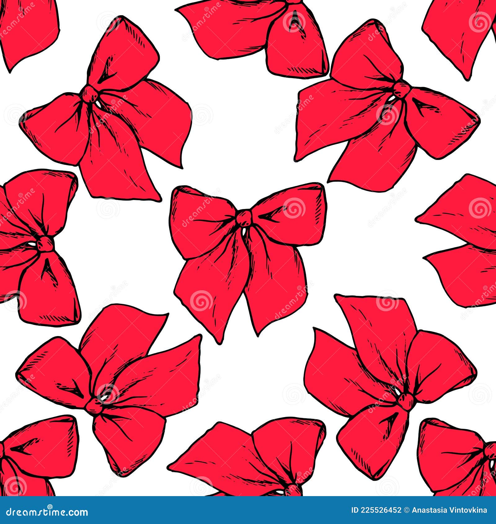 Vector Seamless Pattern of Red Bows Randomly Arranged on a White ...