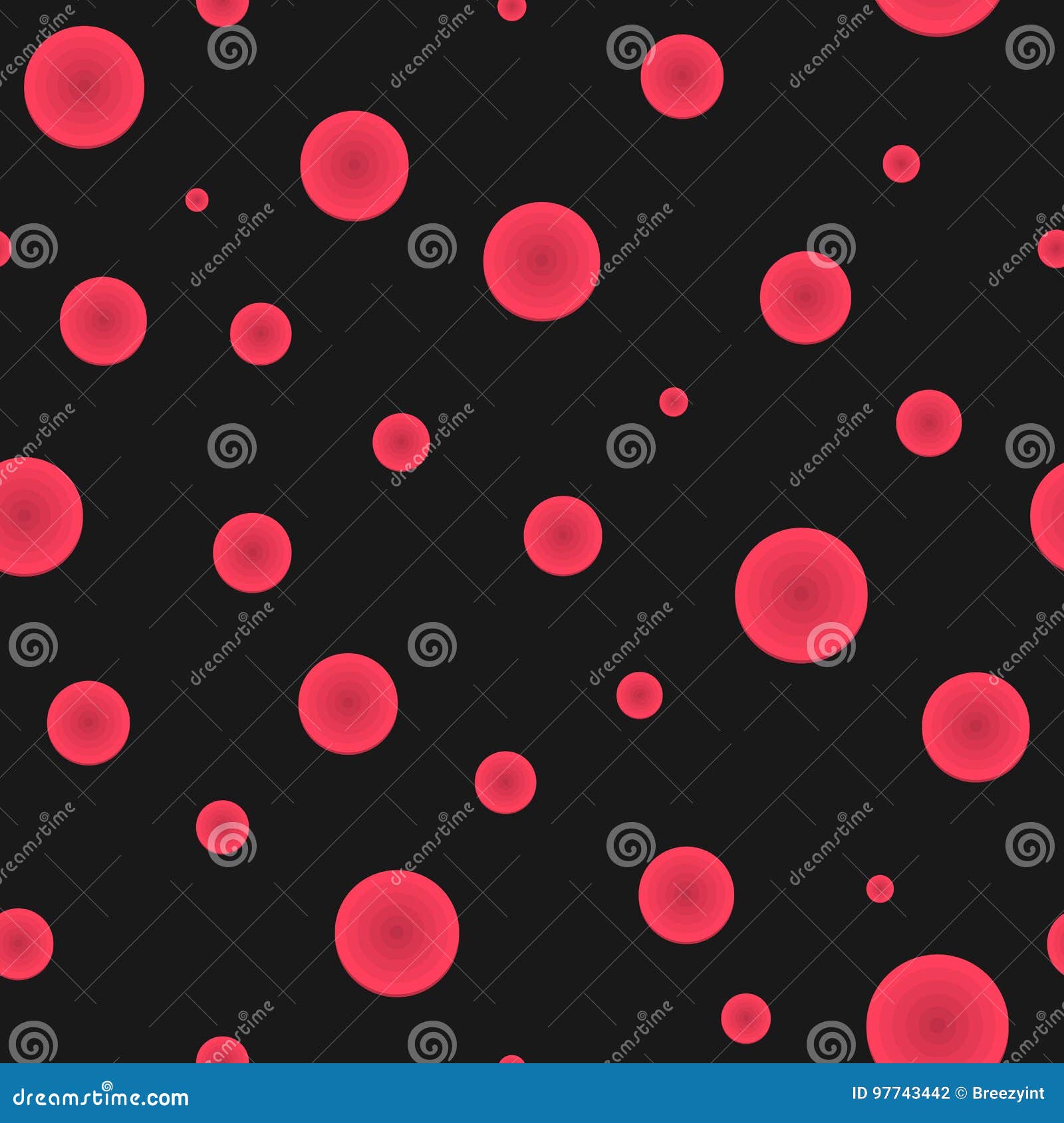 Vector Seamless Pattern with Red Circles on Dark Background Stock ...