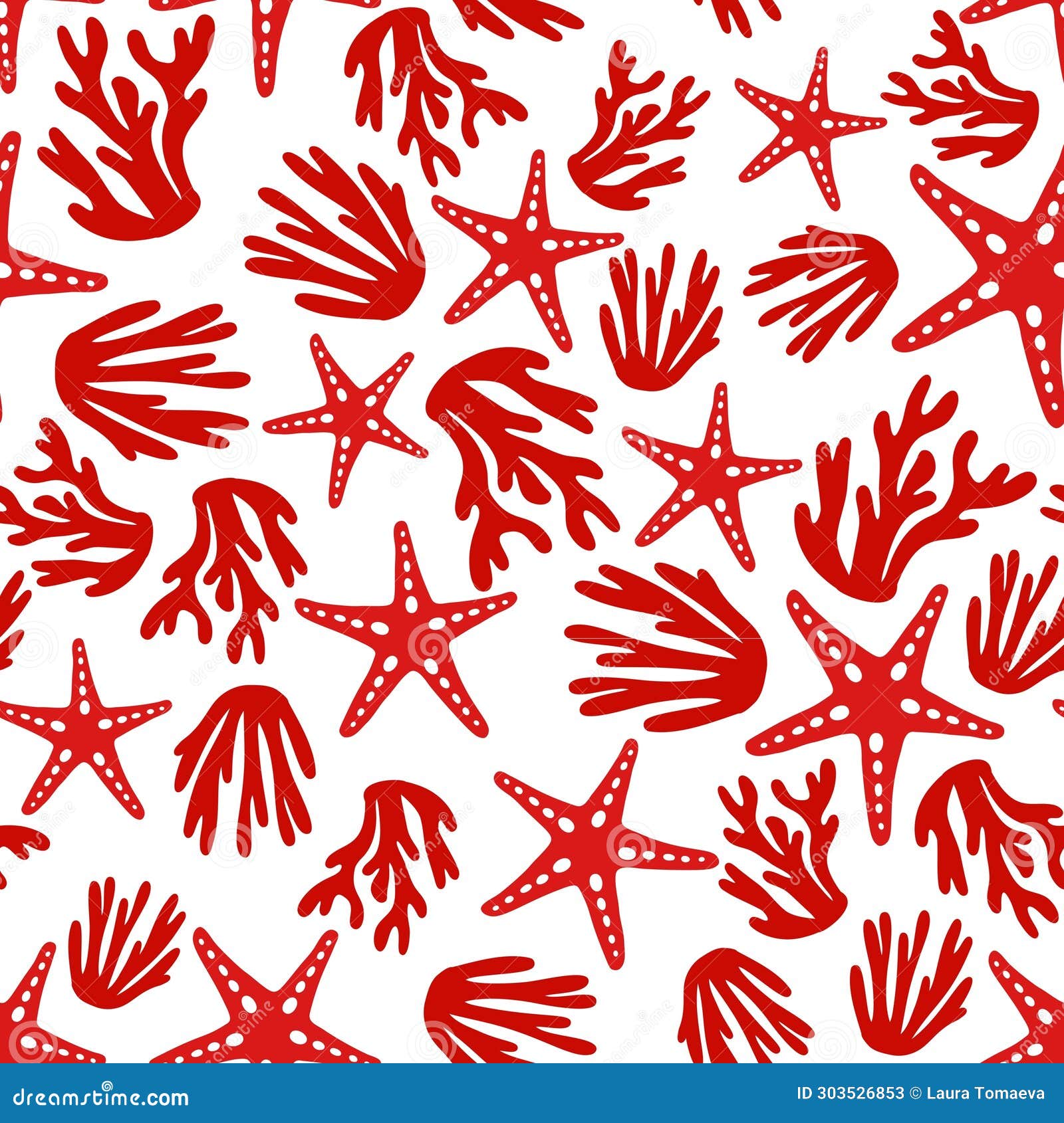 Vector Seamless Pattern with Red Coral and Starfish. Stock Illustration ...