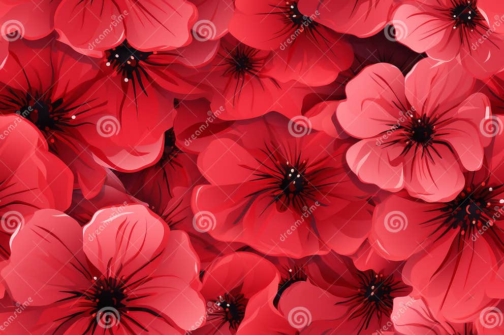 Vector Seamless Pattern with Red Flowers on a Red Background Stock ...