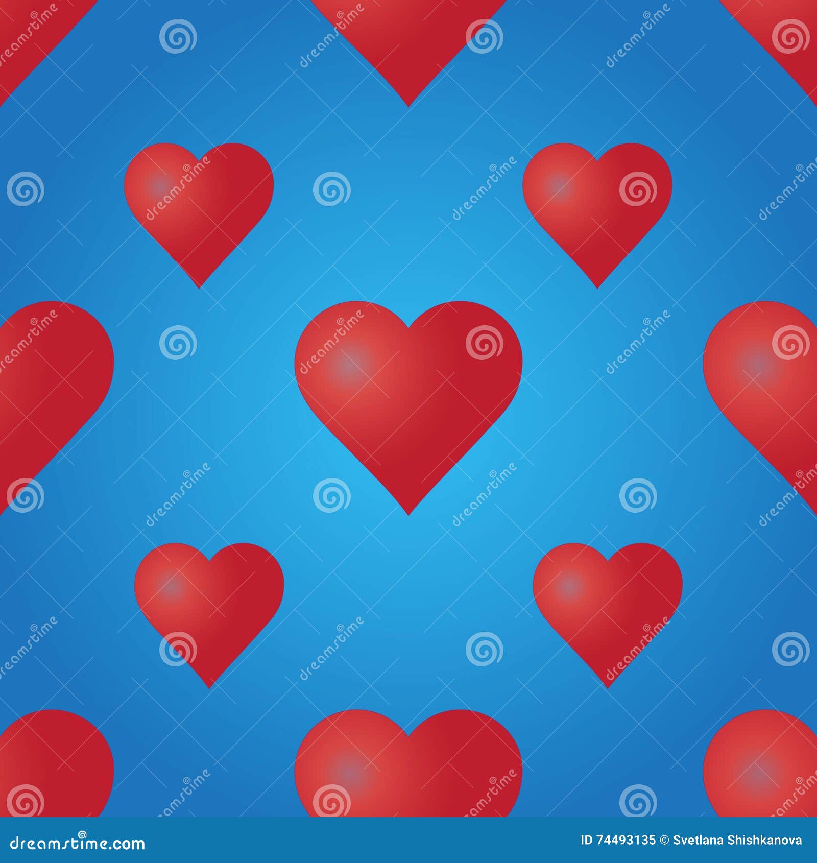 Vector Seamless Pattern with Red Hearts on the Blue Background. Stock ...