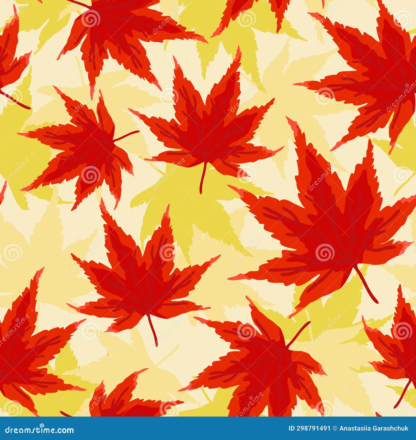 Vector Seamless Pattern with Red Maple Leaves Stock Illustration ...