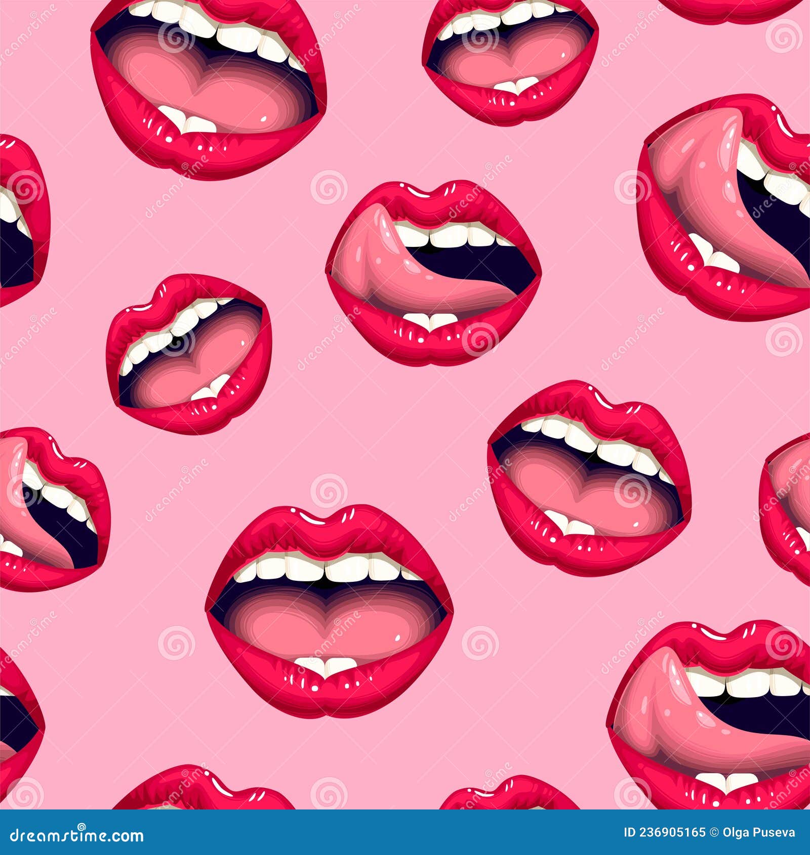 Vector Seamless Pattern with Red and Pink Lips Stock Vector ...
