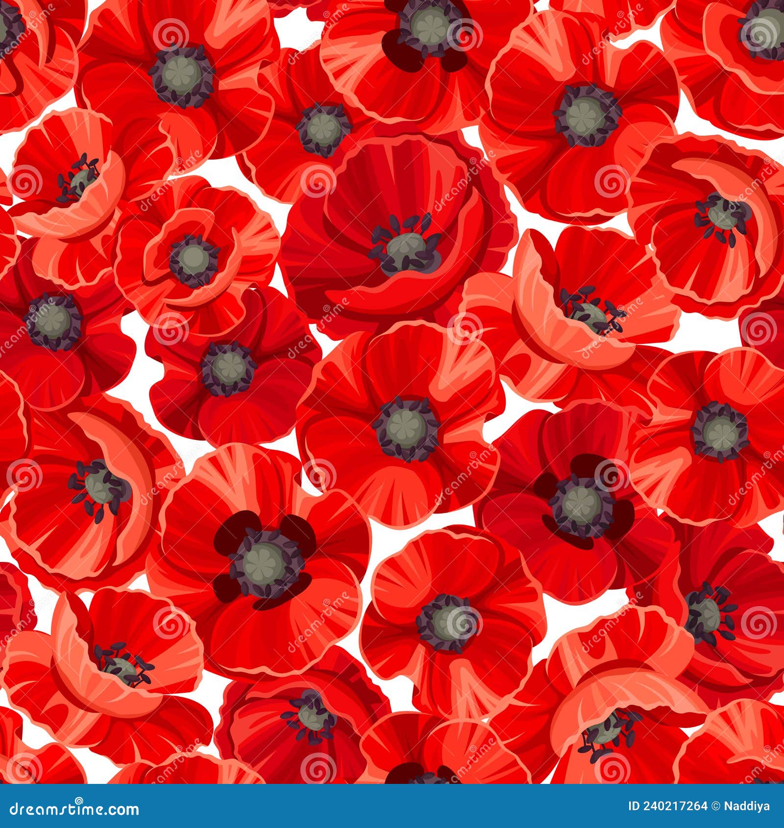 Seamless Pattern with Red Poppy Flowers. Vector Illustration. Stock ...