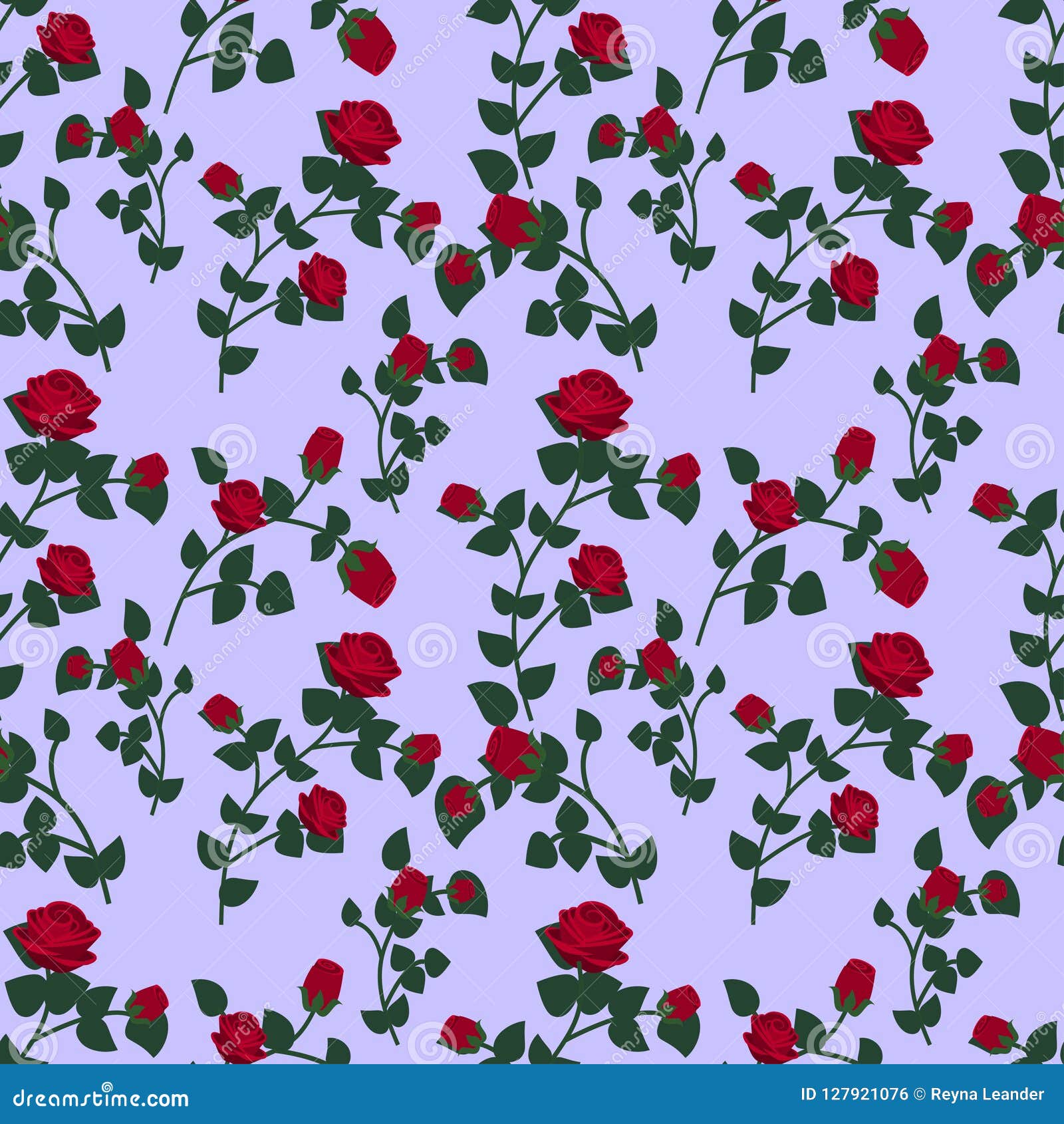 Vector Seamless Pattern with Red Roses on a Blue Background. Stock ...