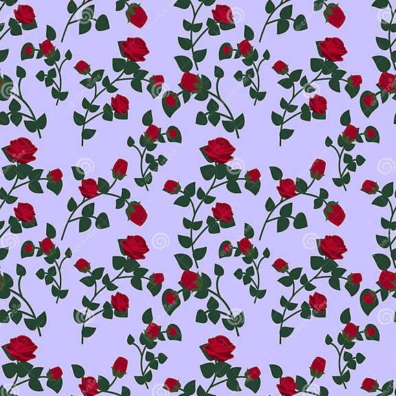 Vector Seamless Pattern with Red Roses on a Blue Background. Stock ...