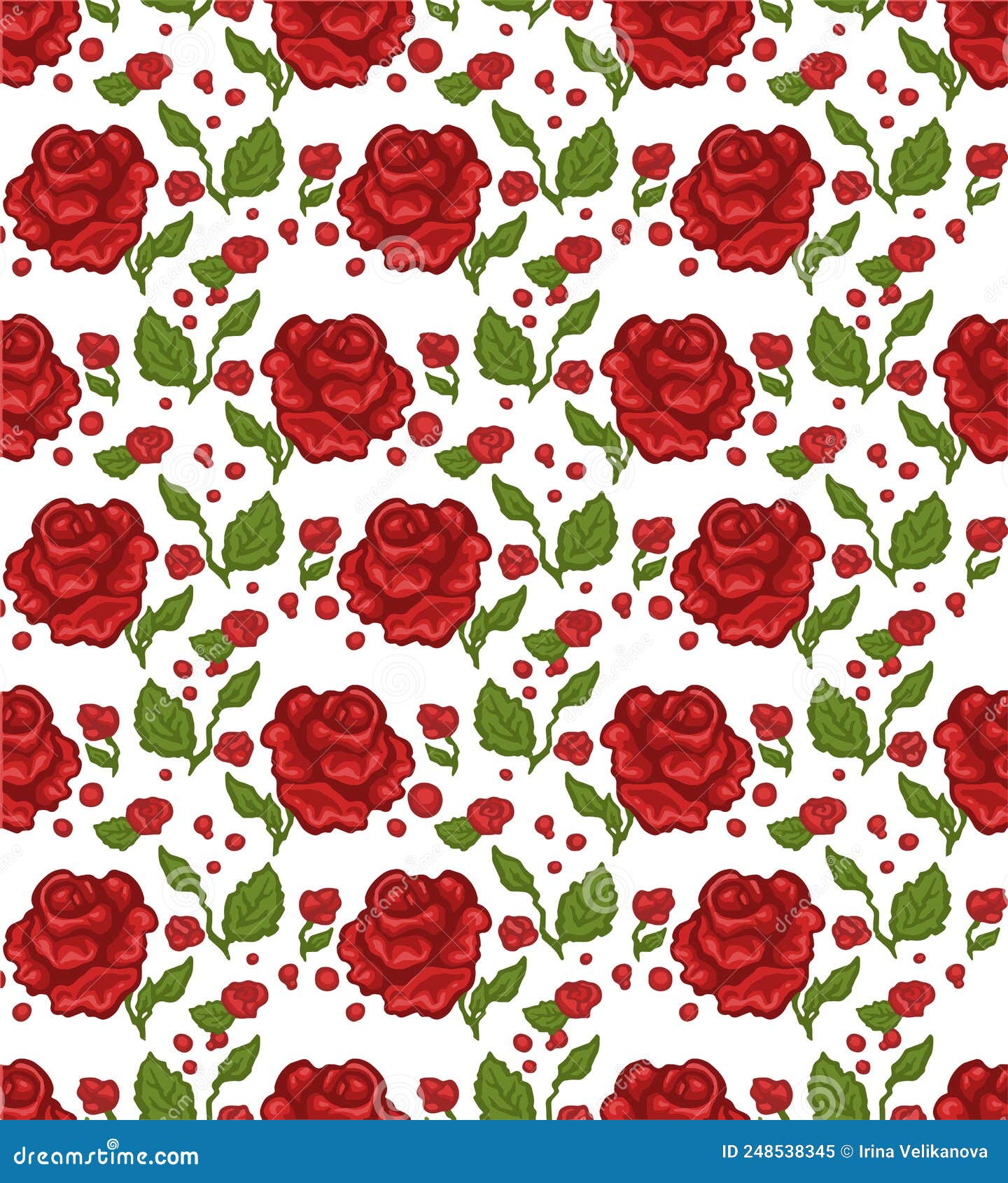 Vector Seamless Pattern with Red Roses Branches on a White Background ...