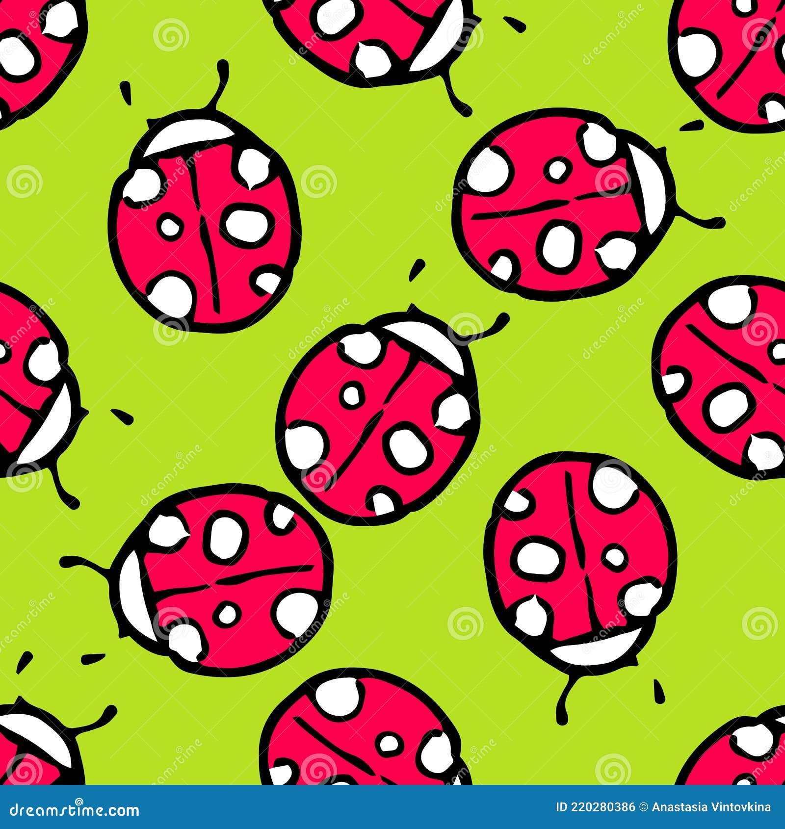 Vector Seamless Pattern of a Red Round Beetle with White Spots and ...
