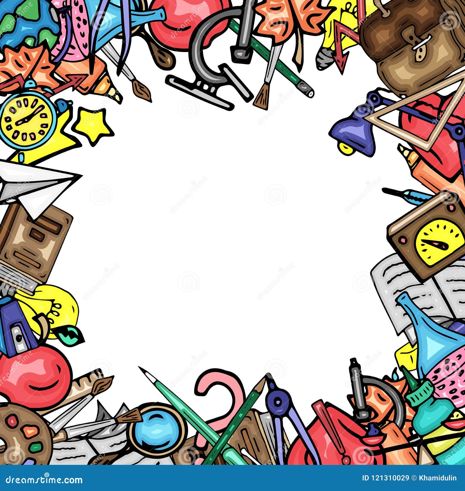 Vector Seamless Pattern Retro Drawing of Different School Objects ...