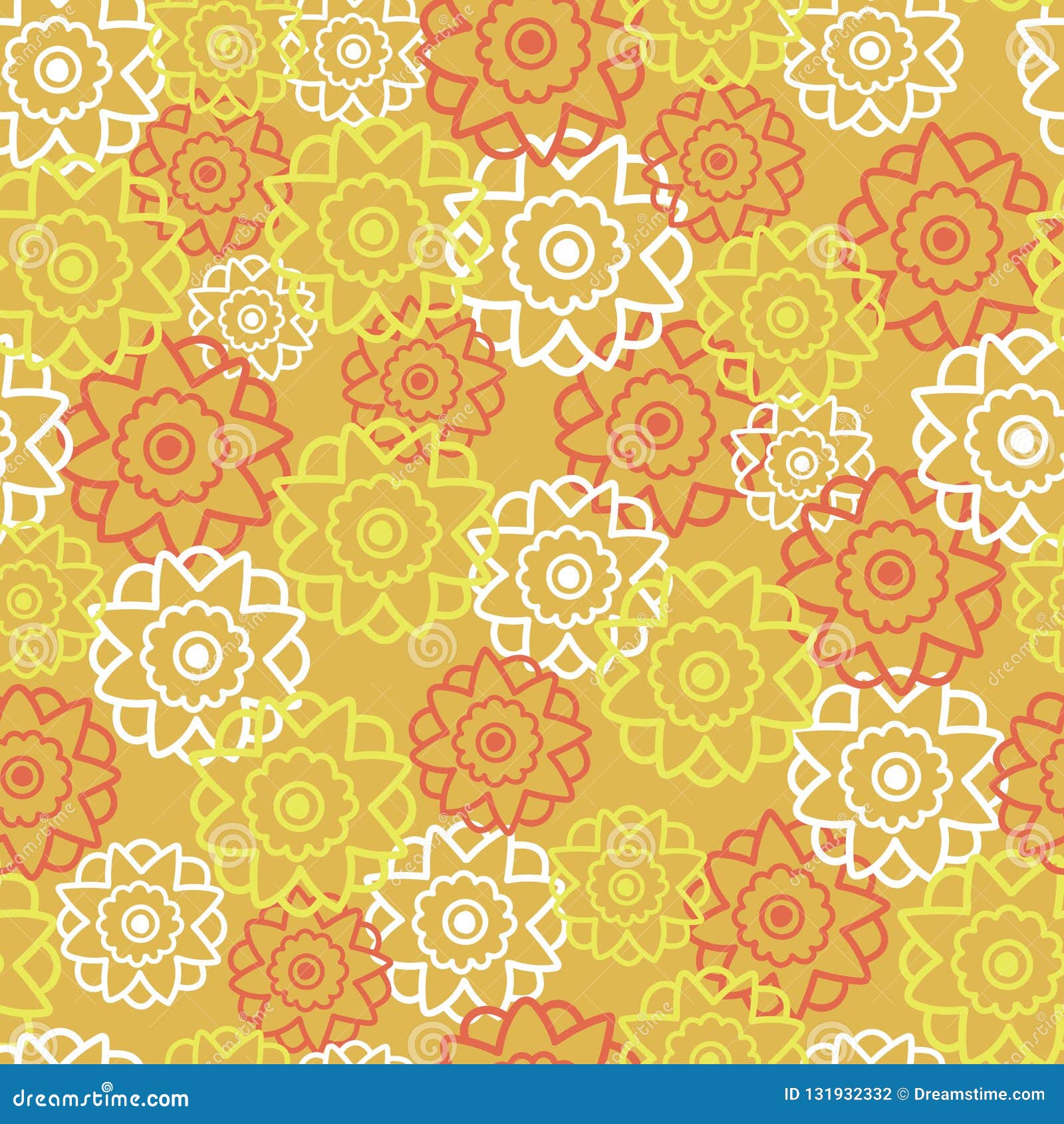 Vector Seamless Pattern with Retro Flowers Orange Stock Vector ...