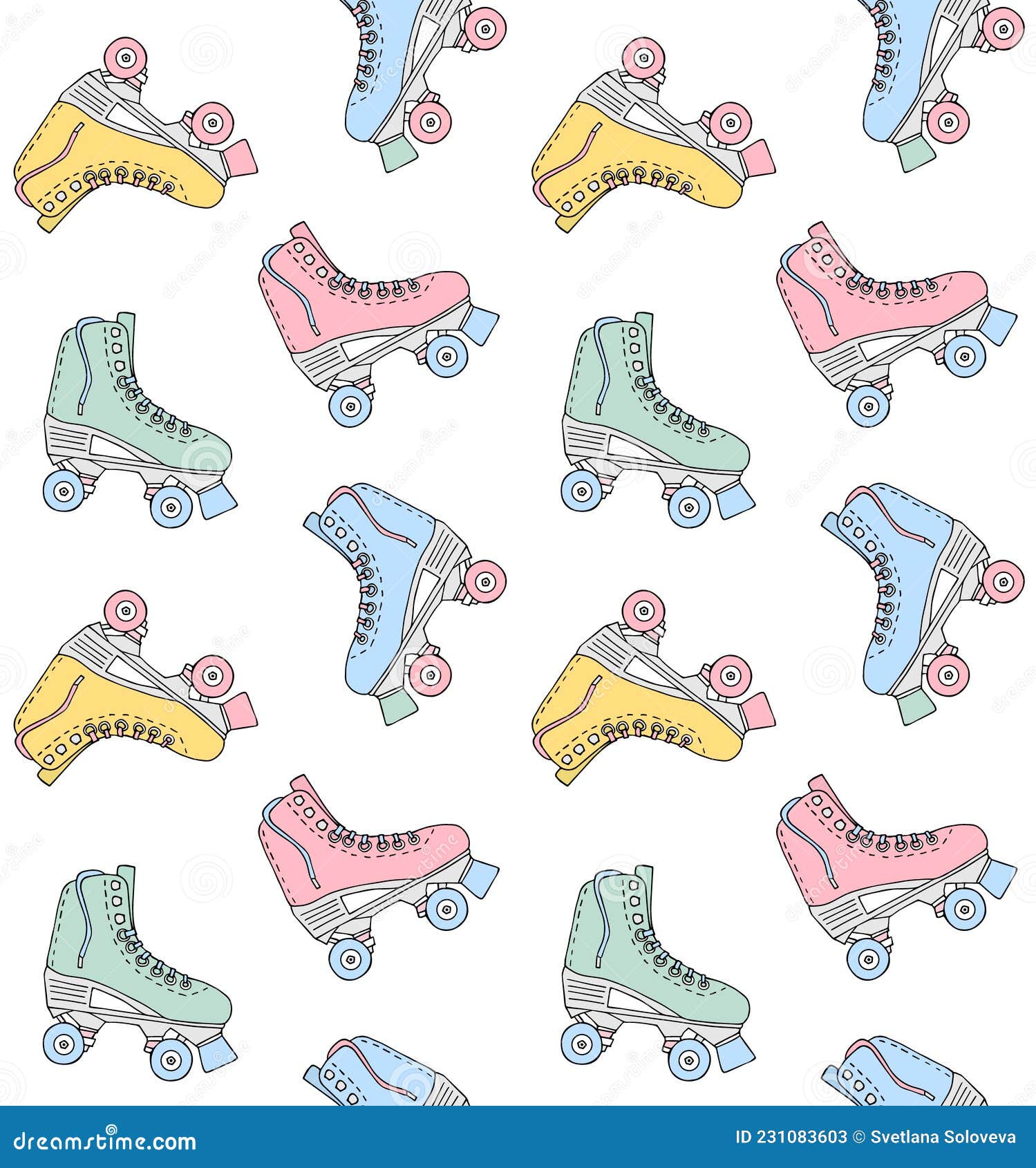Retro Quad Roller Skates, Hand Drawn Illustration Isolated On White ...