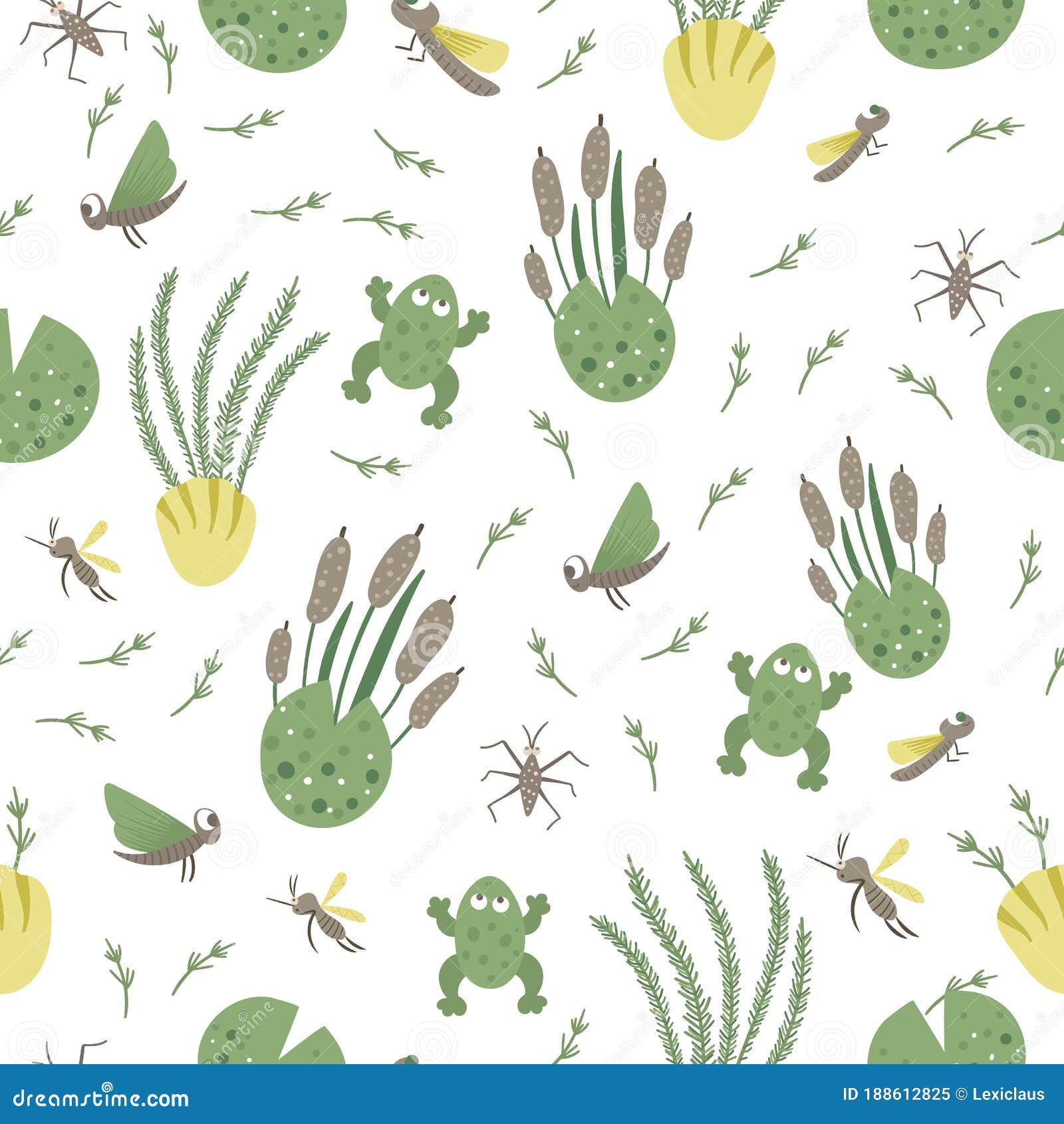 Vector Seamless Pattern with River or Marsh Elements. Cute Repeat ...